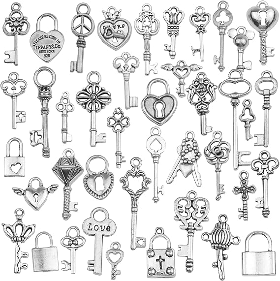 Amazon.com: Aokbean Mixed 40Pcs Mini Fake Skeleton Keys and Heart Locks ...
