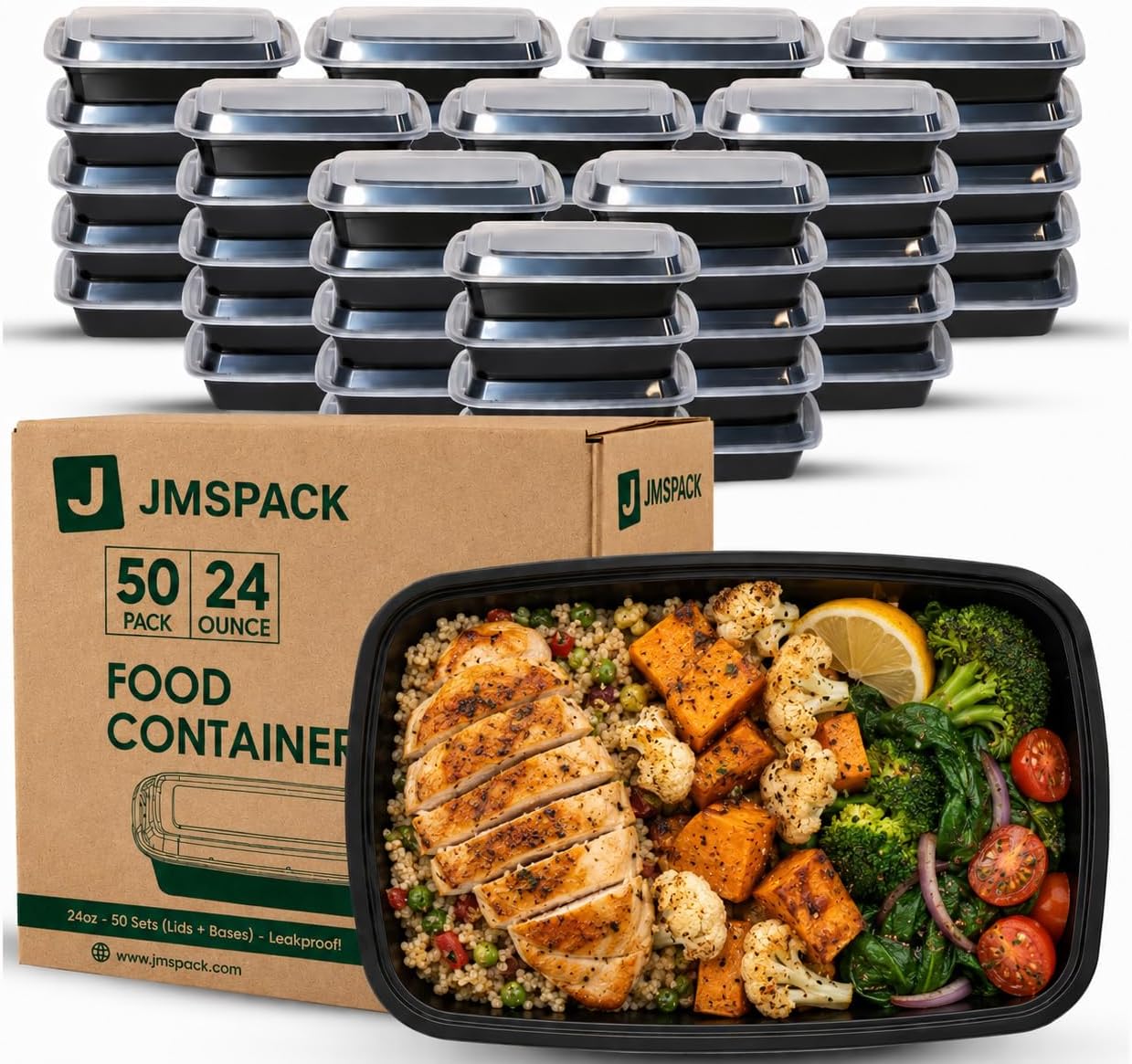 Amazon.com: JMSPACK 50 Pack (100-Piece) 24 oz Meal Prep Containers ...