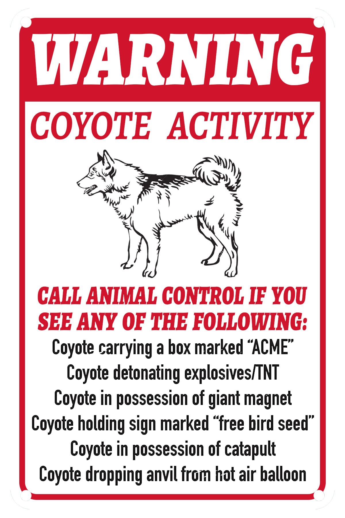 Amazon.com: Warning - Coyote Activity Metal Signs Vintage Wall Art - 16 ...