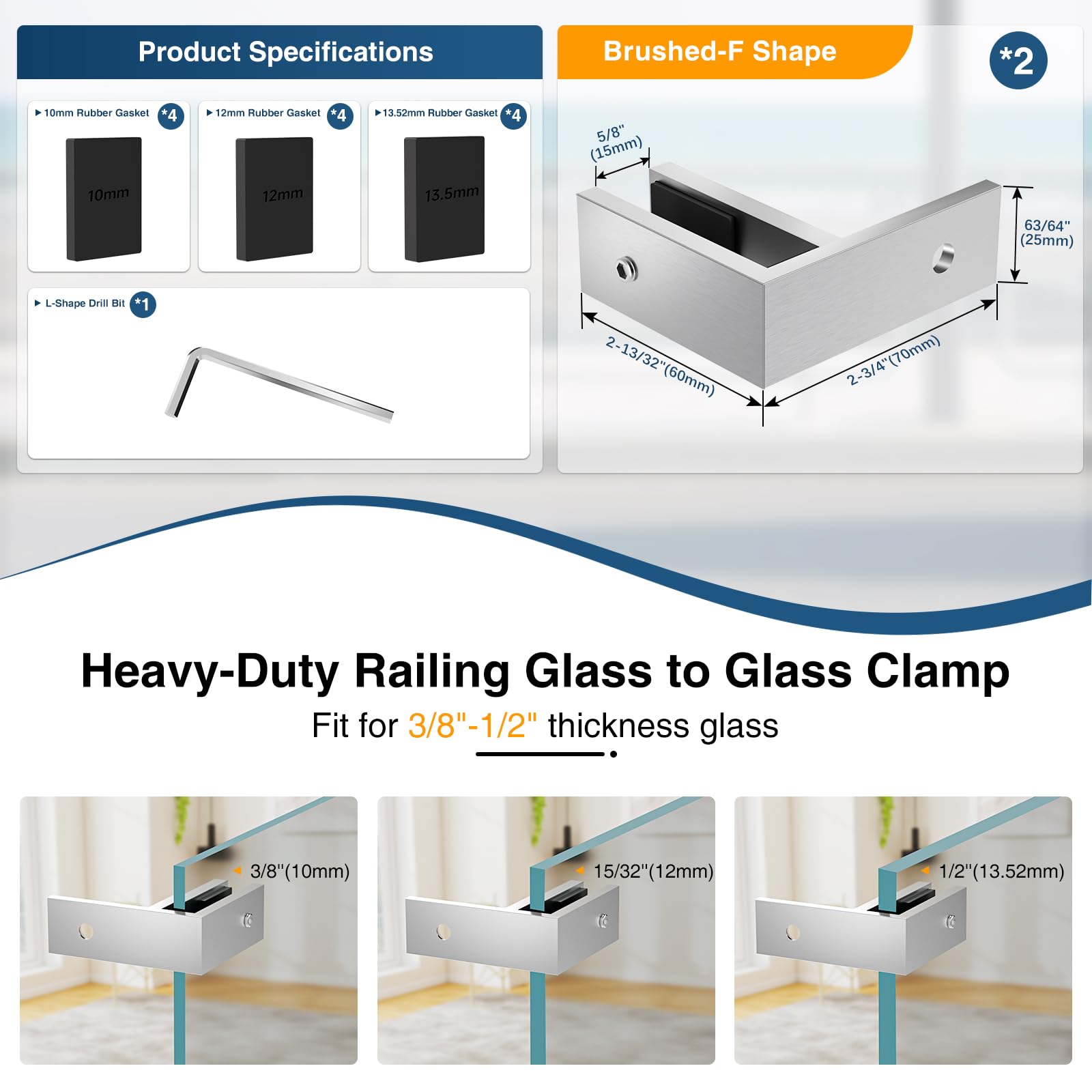 Snapklik.com : 2 Pack T316 Marine Grade Railing Wall To Glass Clamp, F ...