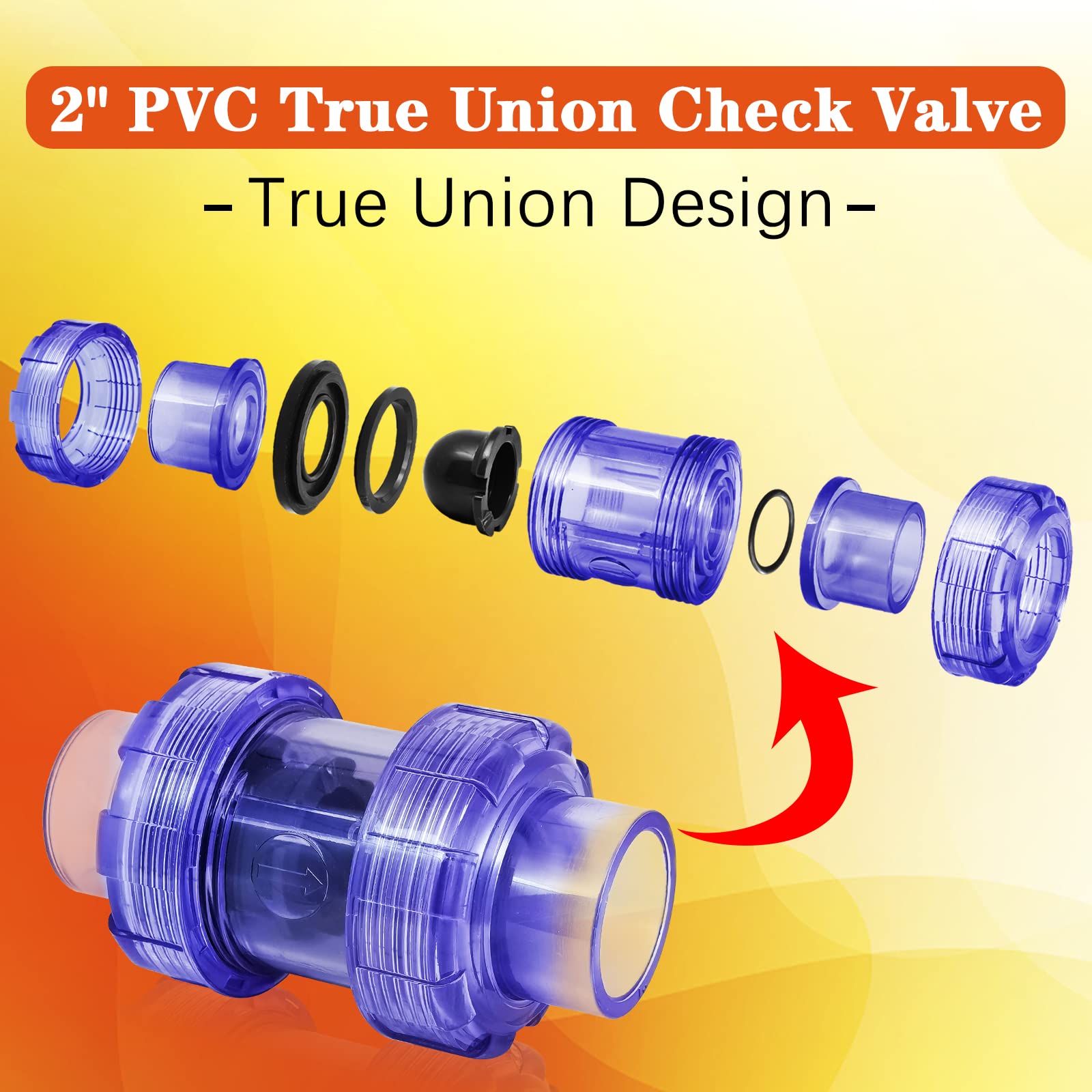 Snapklik.com : 2 Inch Clear Union Check Valve Built In Spring, Double ...
