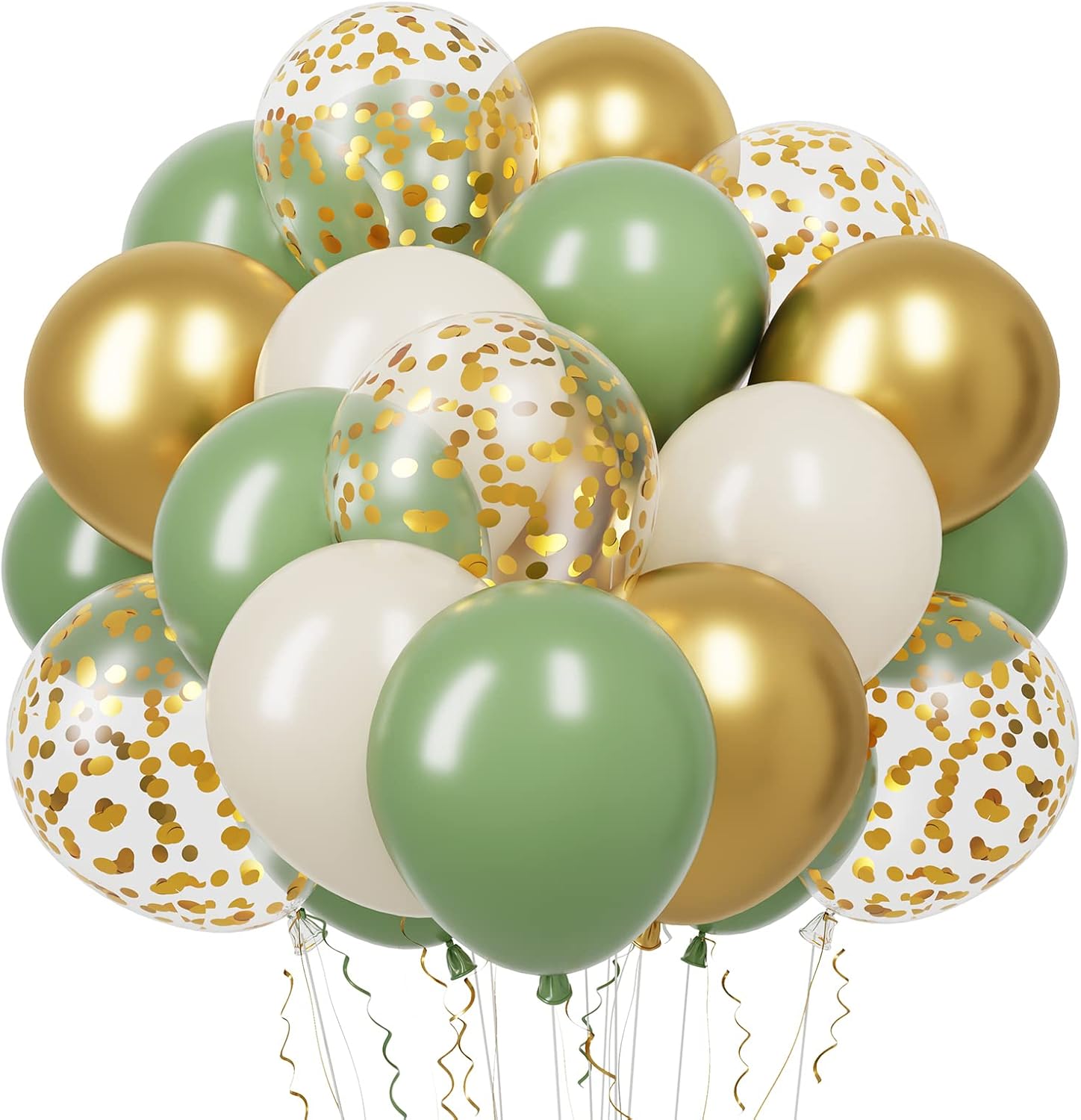 Amazon.com: RUBFAC 65 Pcs 12 Inches Sage Green Gold Confetti Balloons ...