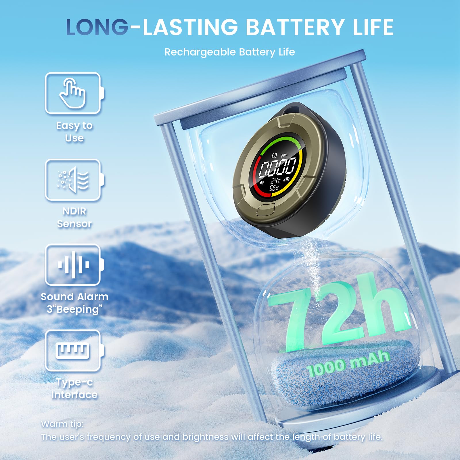 Snapklik.com : Portable Carbon Monoxide Detector For Travel, 120H ...