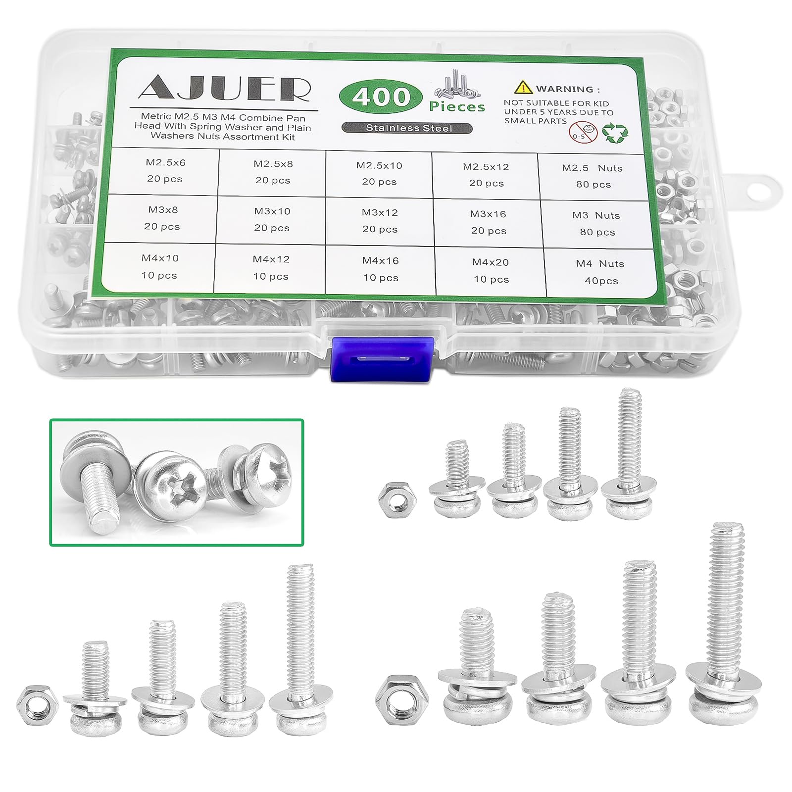 Amazon.com: AJUER Metric M2.5 M3 M4 304 Stainless Steel Phillips Pan ...