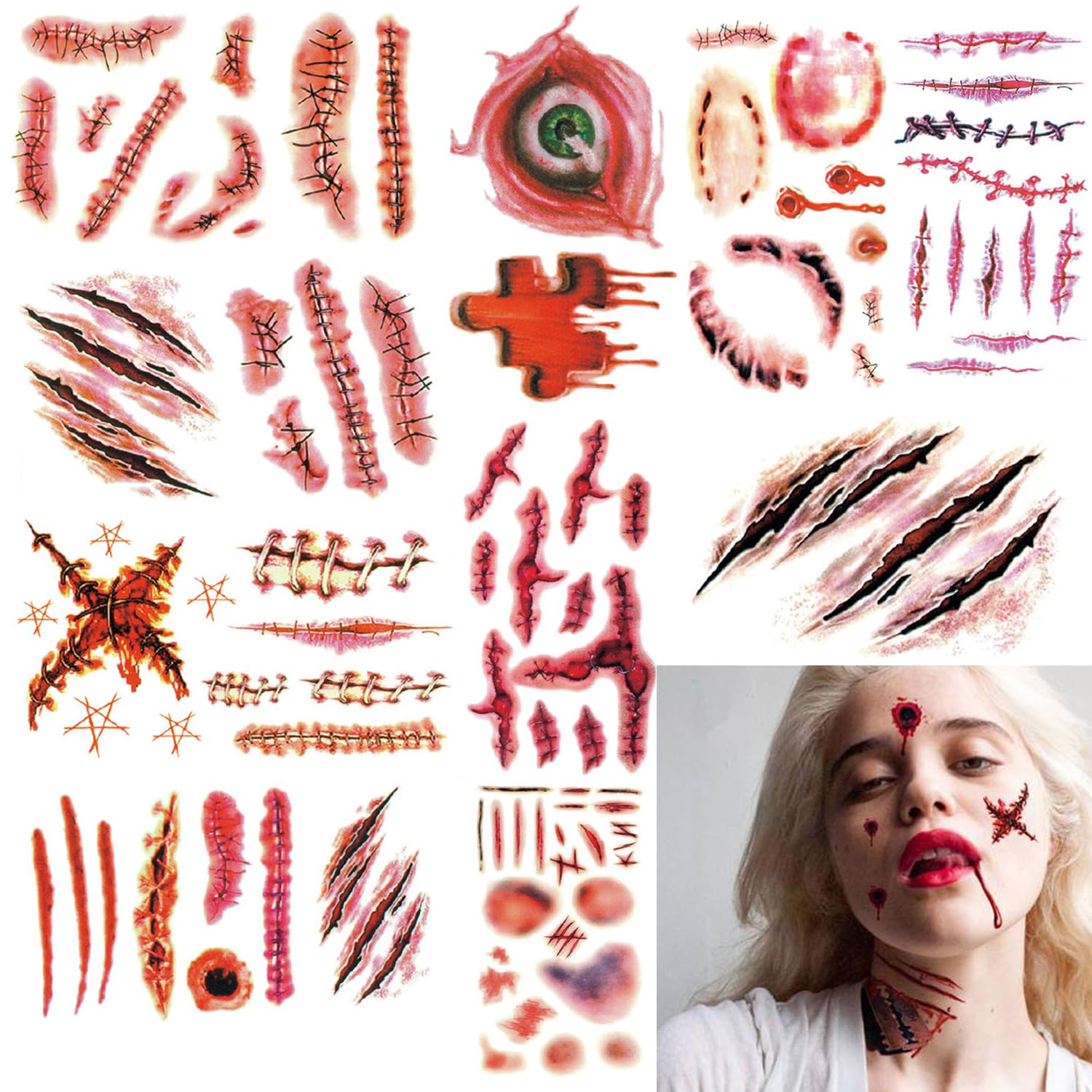 Amazon.com : Horror Realistic Fake Bloody Wound Stitch Scar Scab ...