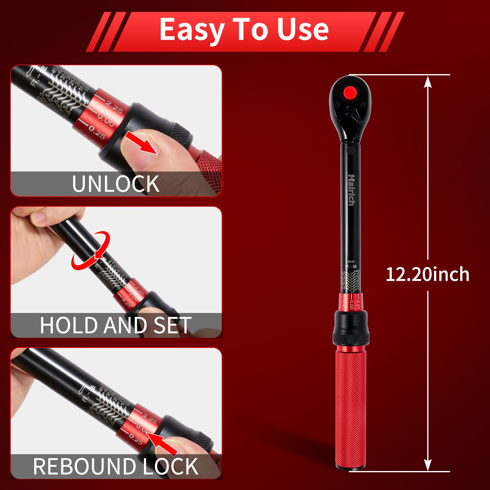 Snapklik.com : Hairich 3/8-Inch Torque Wrench, Dual-direction 10-45ft ...