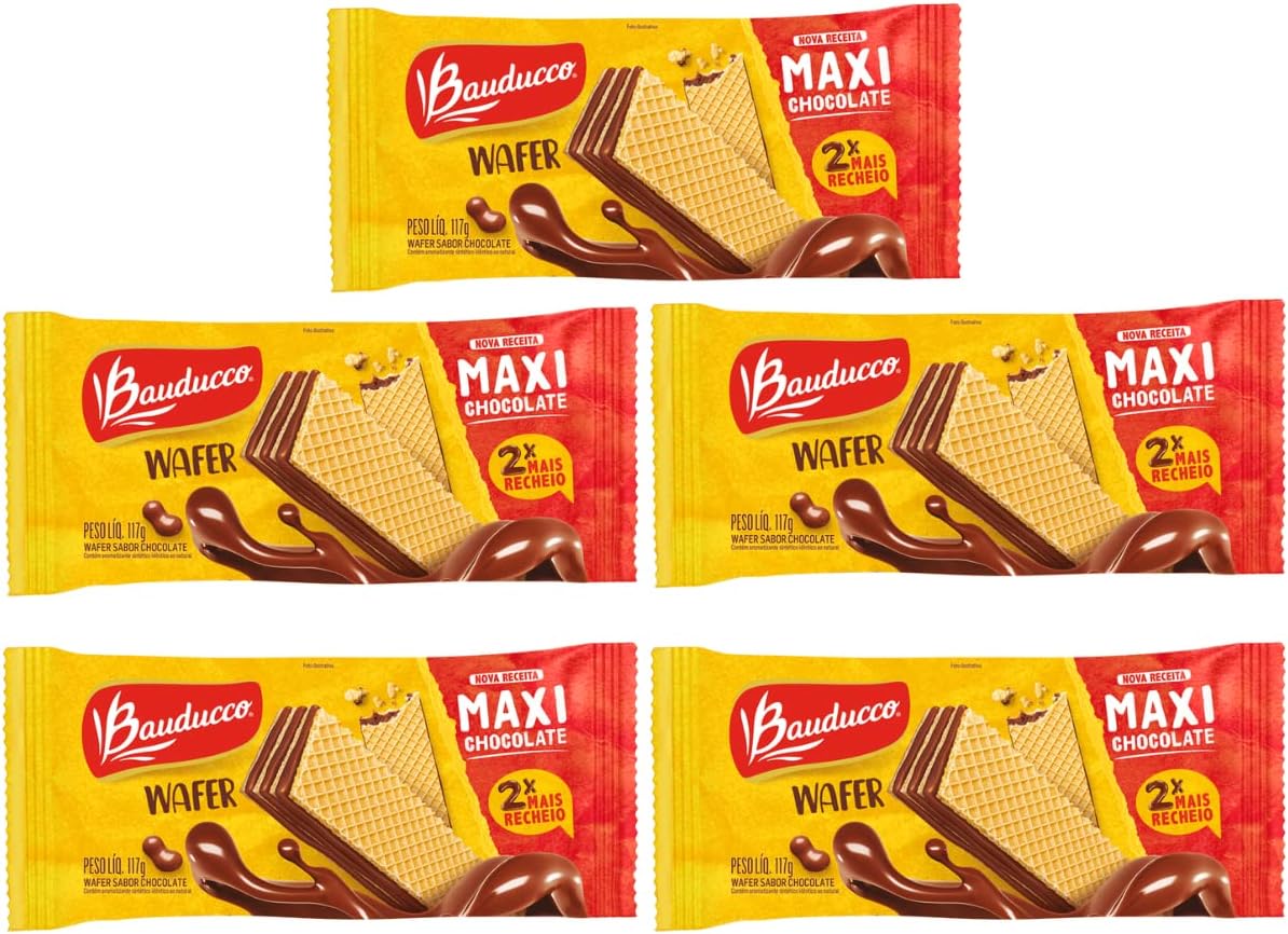 Biscoito Wafer Maxi Chocolate Bauducco 117g - Kit Com 5 Unidades : Amazon.com.br: Alimentos e ...