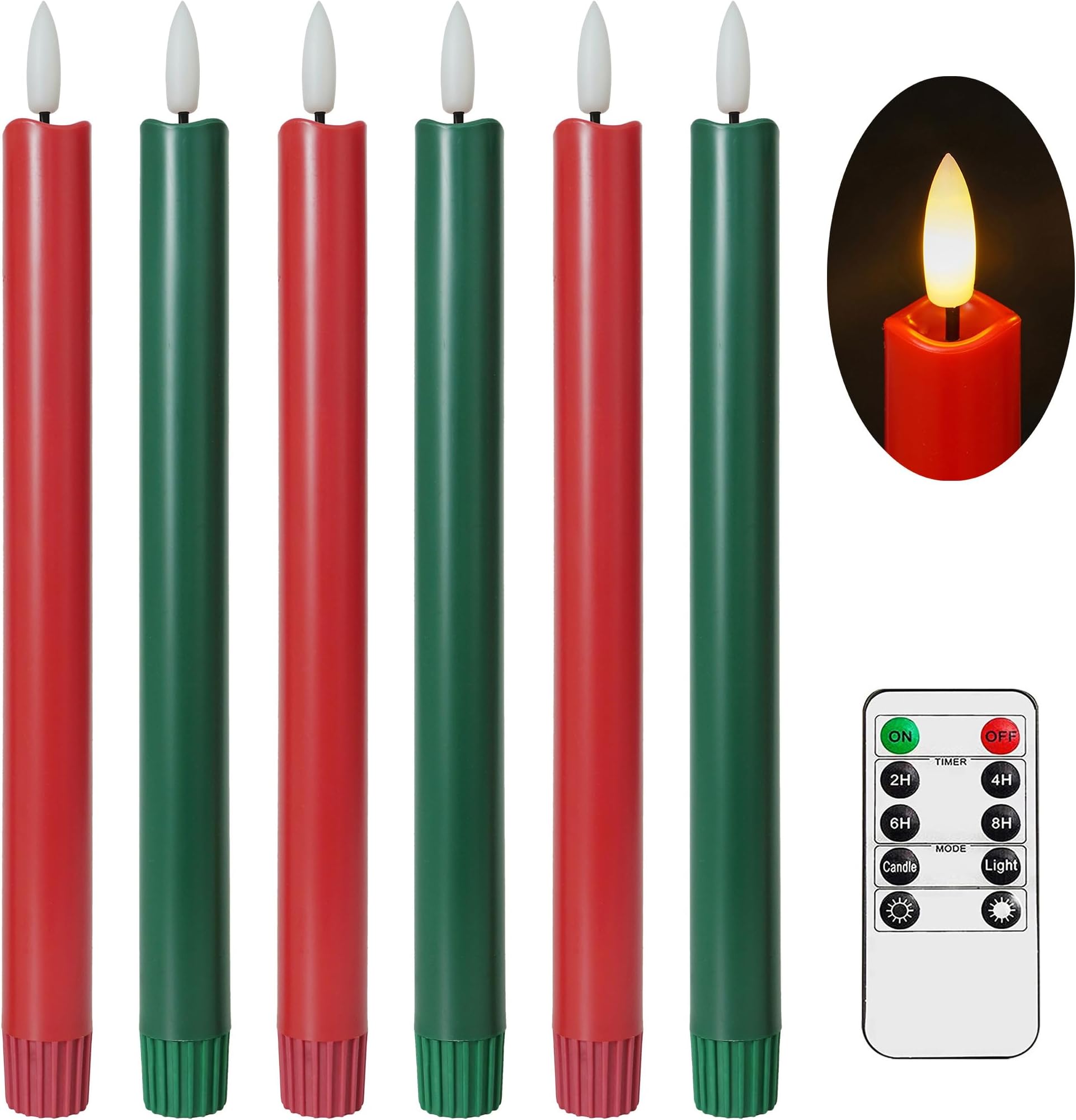 Amazon.com: Stmarry Green and Red Flameless Taper Candles with Remote ...