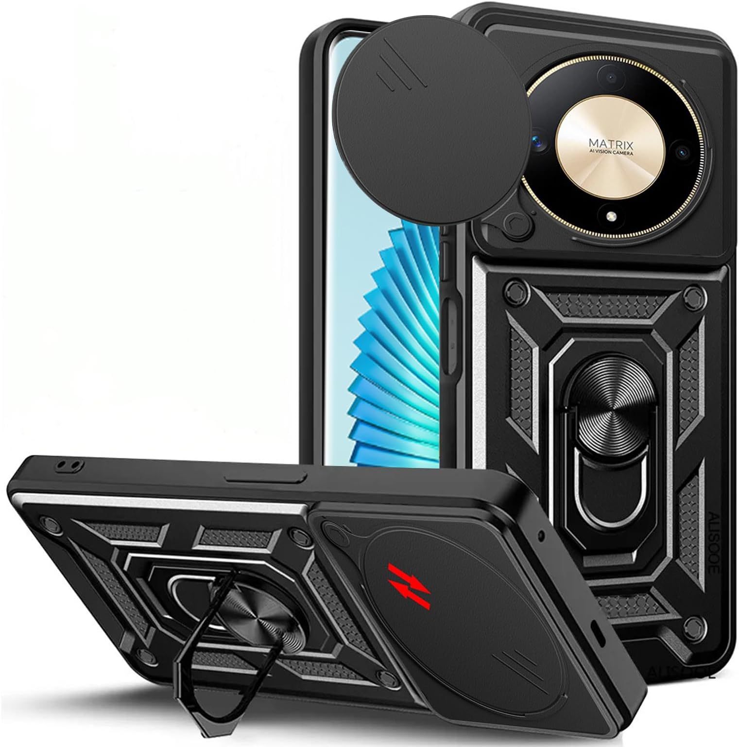 KZIOACSH Case for HONOR Magic 6 Lite 5G, [360 Rotaring Kickstand][Slide ...