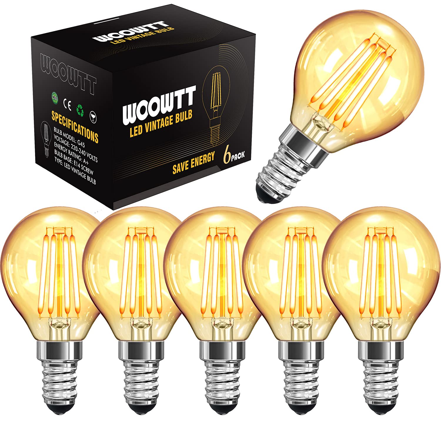 Buy LED Edison Bulb E14, Woowtt 4W LED Vintage Light Bulb, Small Retro ...