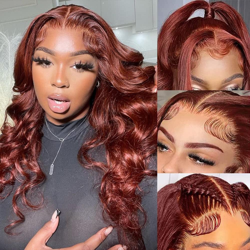 Amazon.com : Reddish Brown Lace Front Wigs Human Hair Pre Plucked with Baby Hair Body Wave ...