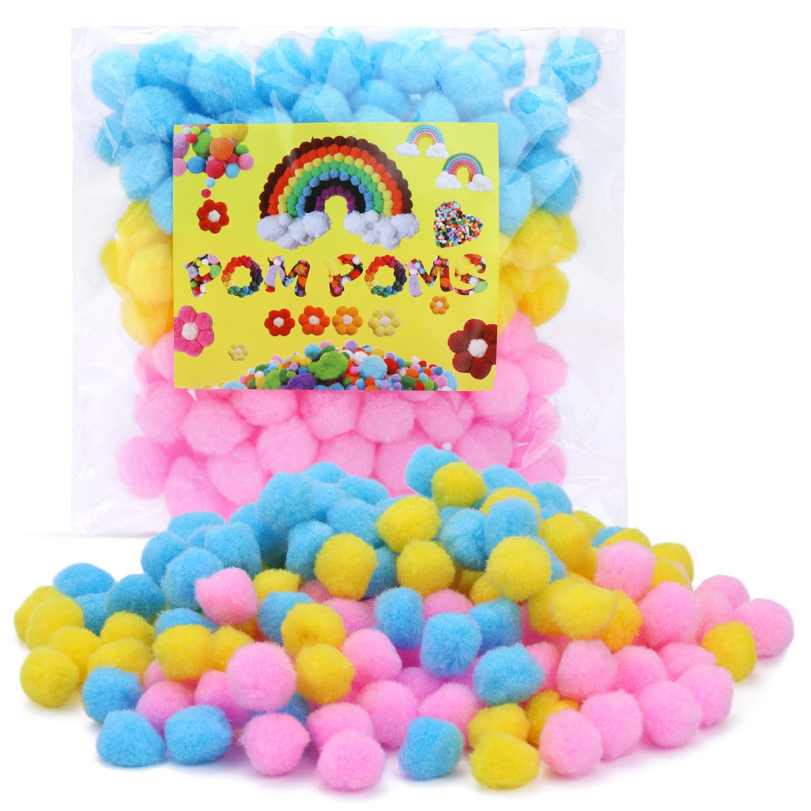 Snapklik.com : Pom Poms 150 Pcs, Pom Poms 1 Inch, 3 Colors Crafts Pom ...