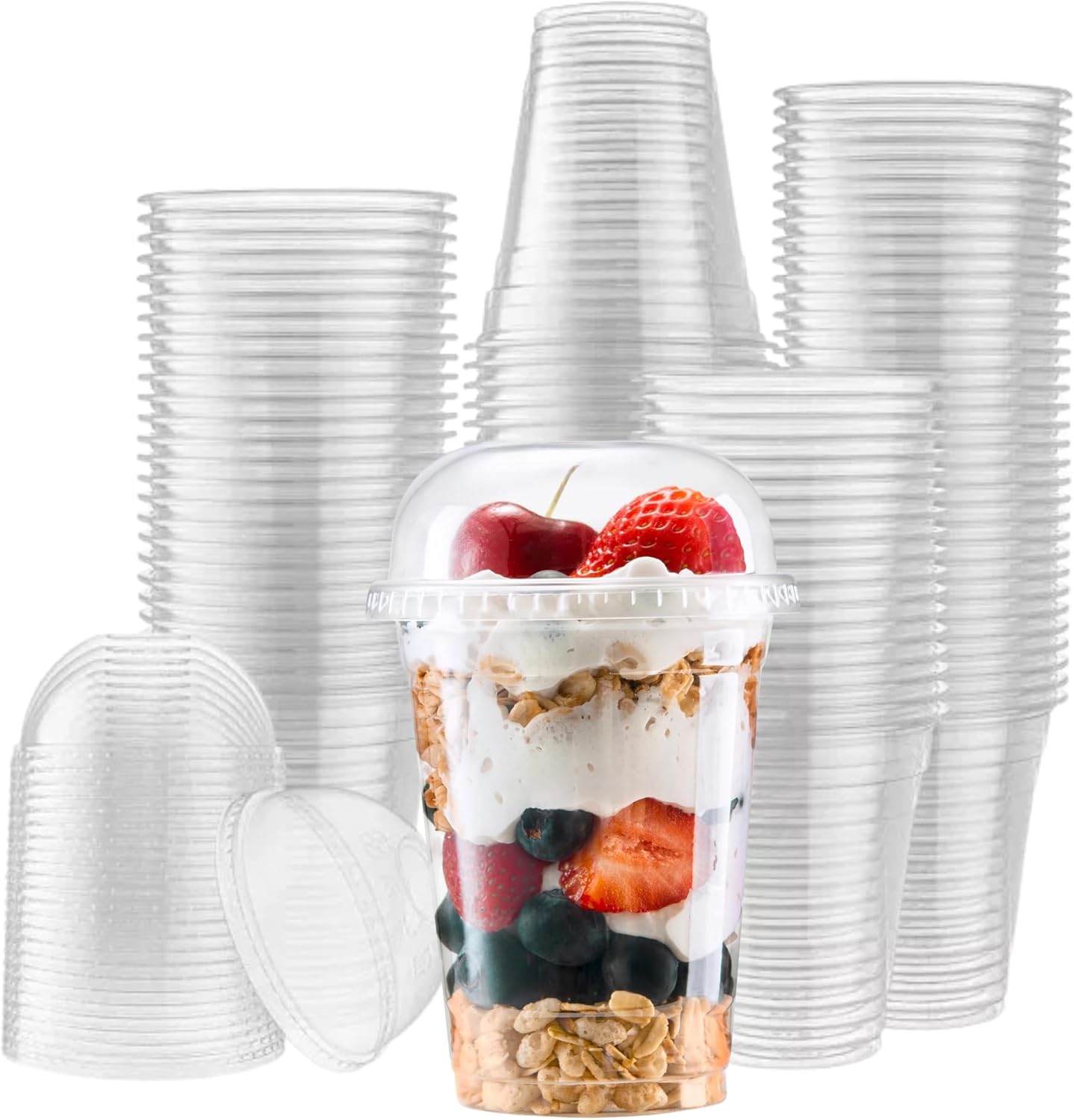 CaterCo Smoothie Cups with Dome Lids (200 Pack - 8oz / 240ml) - Plastic ...