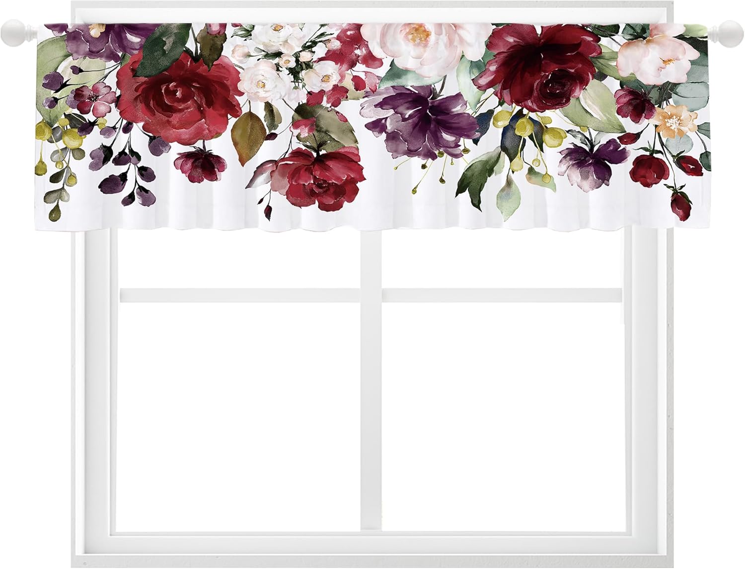 Amazon.com: Opeoddie Burgundy Red Floral Valances for Windows ...
