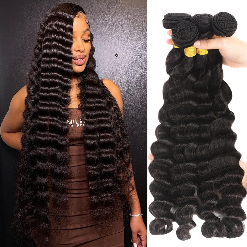 Amazon.com : Brazilian Loose Deep Bundles Loose Wave 4 Bundles Human ...