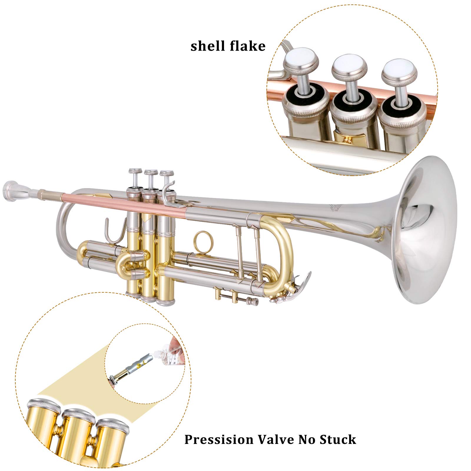 EASTROCK Bb Trumpet Cupronickel Intermediate Double-Braced Trumpet ...