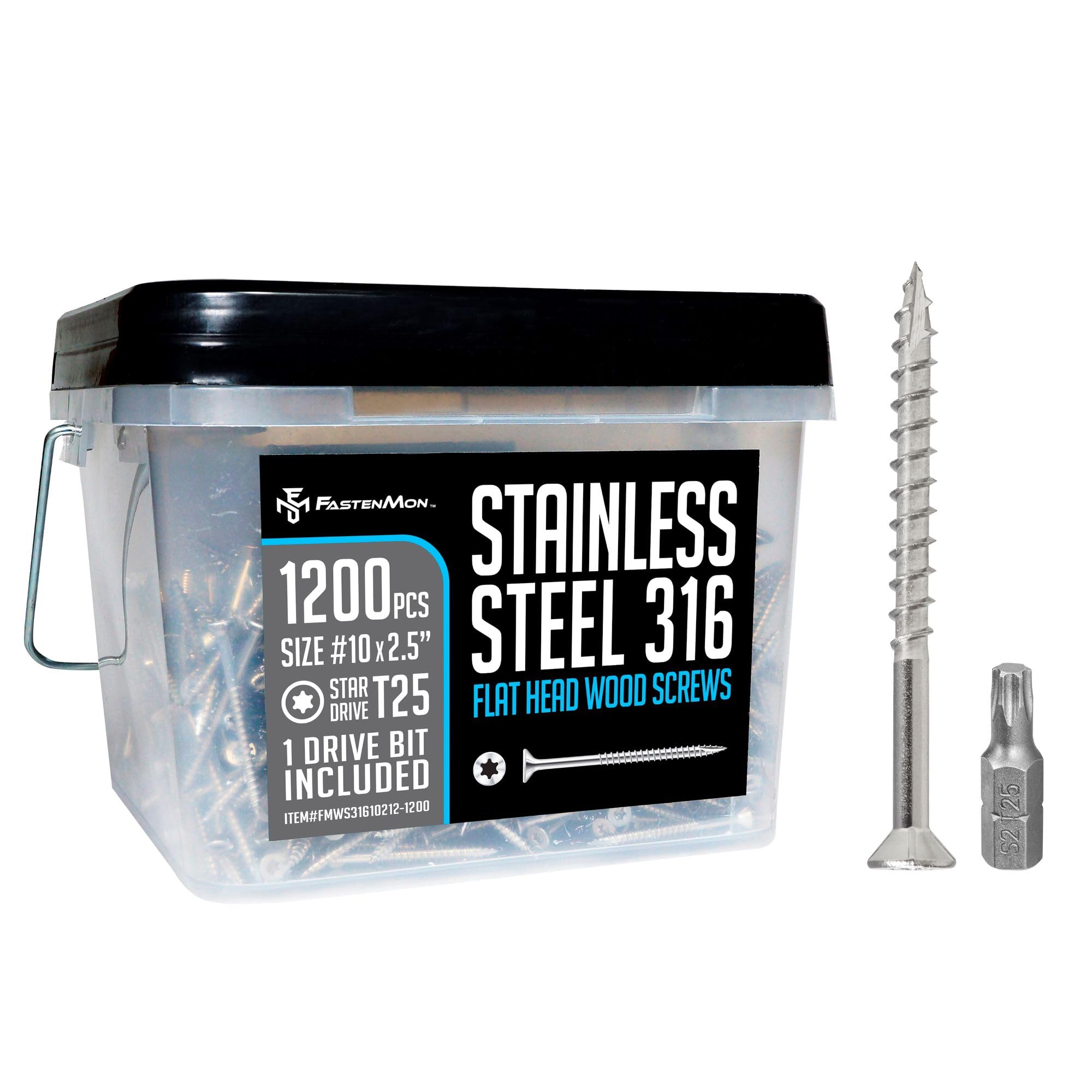 FM FastenMon #10 x 2-1/2" Marine Grade Type 316 Stainless Steel Wood ...