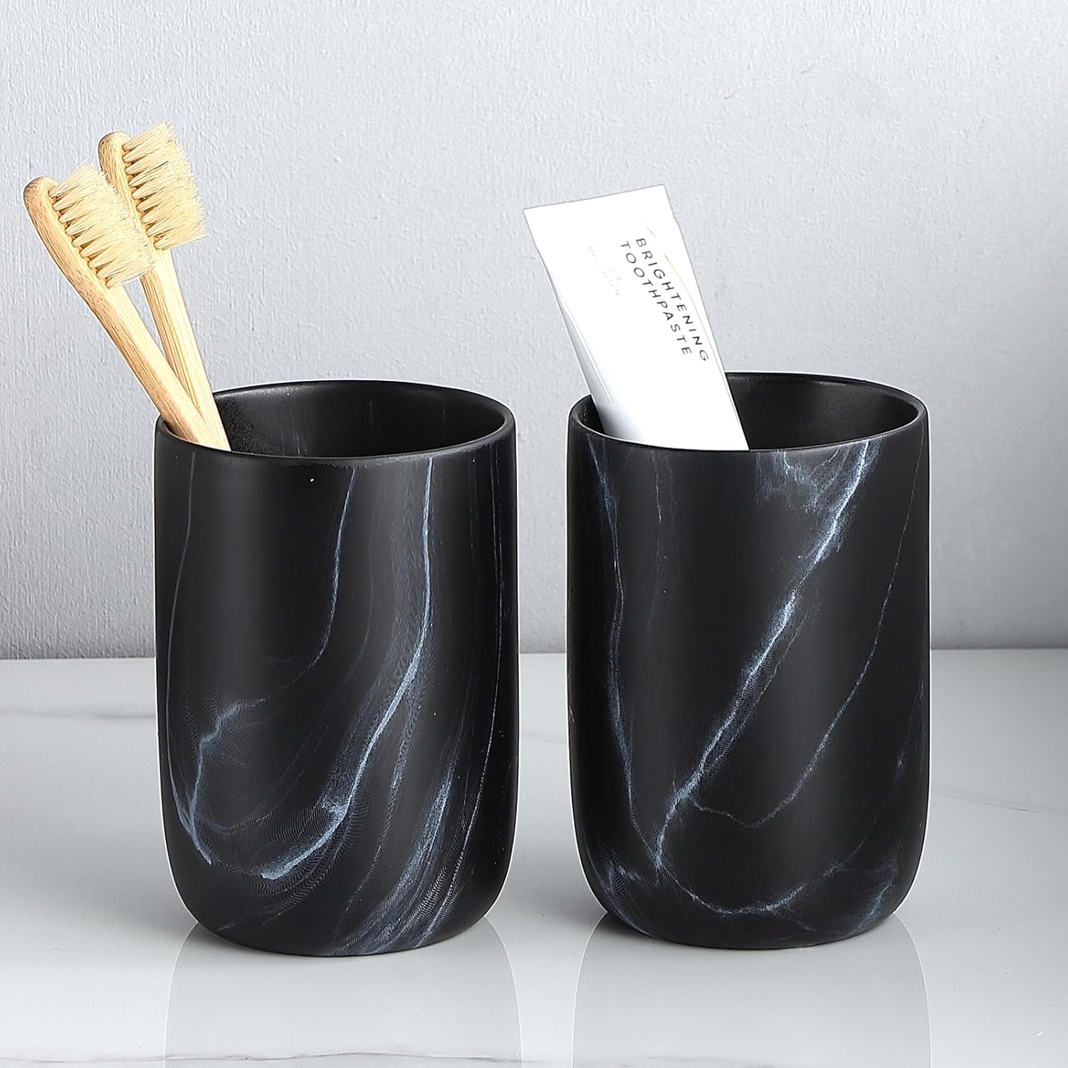 Amazon.com: Marble Black Toothbrush Holders for Bathrooms - 2 Cups ...