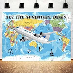 Amazon.com : Adventure Awaits Backdrop, Large Travel Theme Banner ...