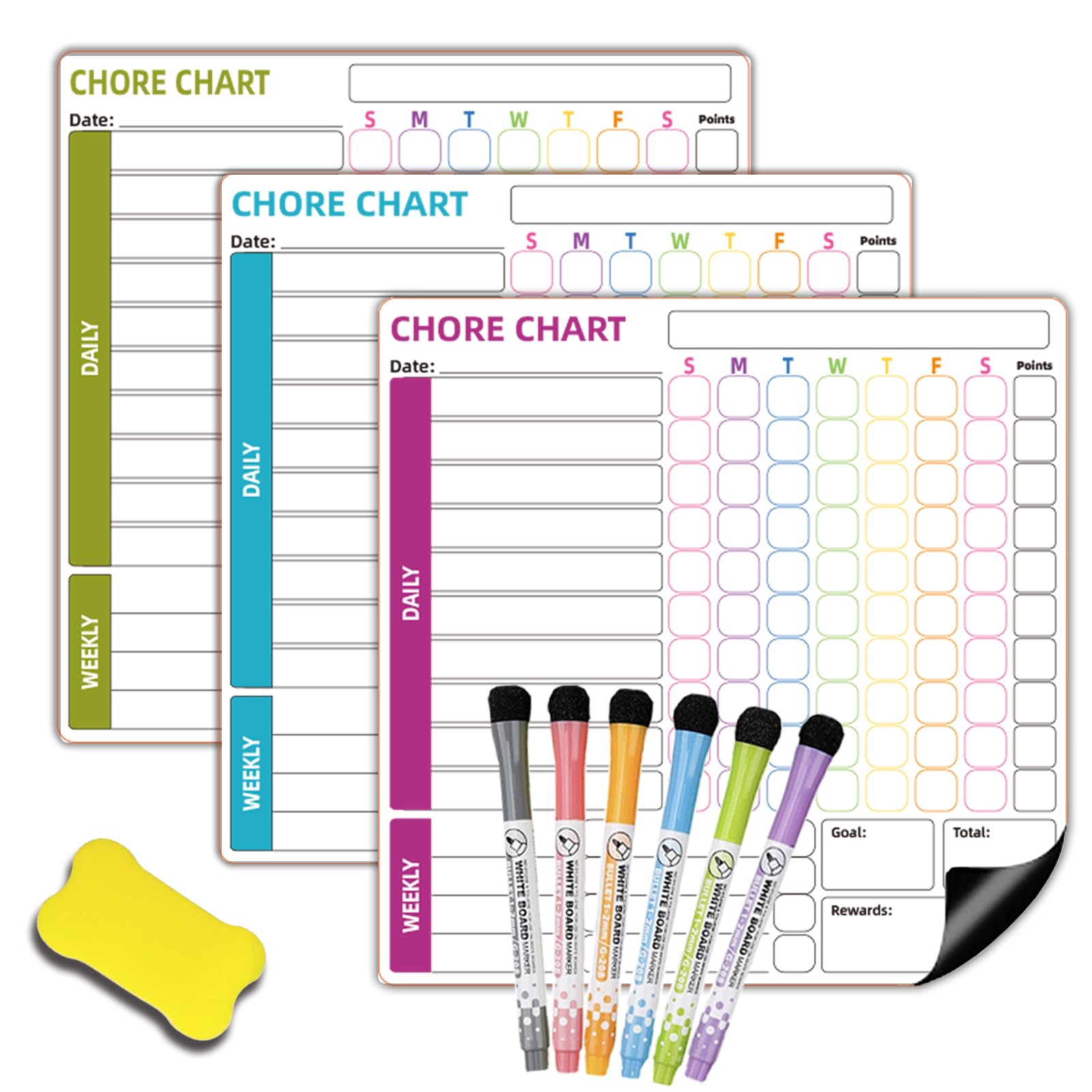 Chore Chart, Uniqcasa 3 Pack Magnetic Chores Chart for Multiple Kids ...