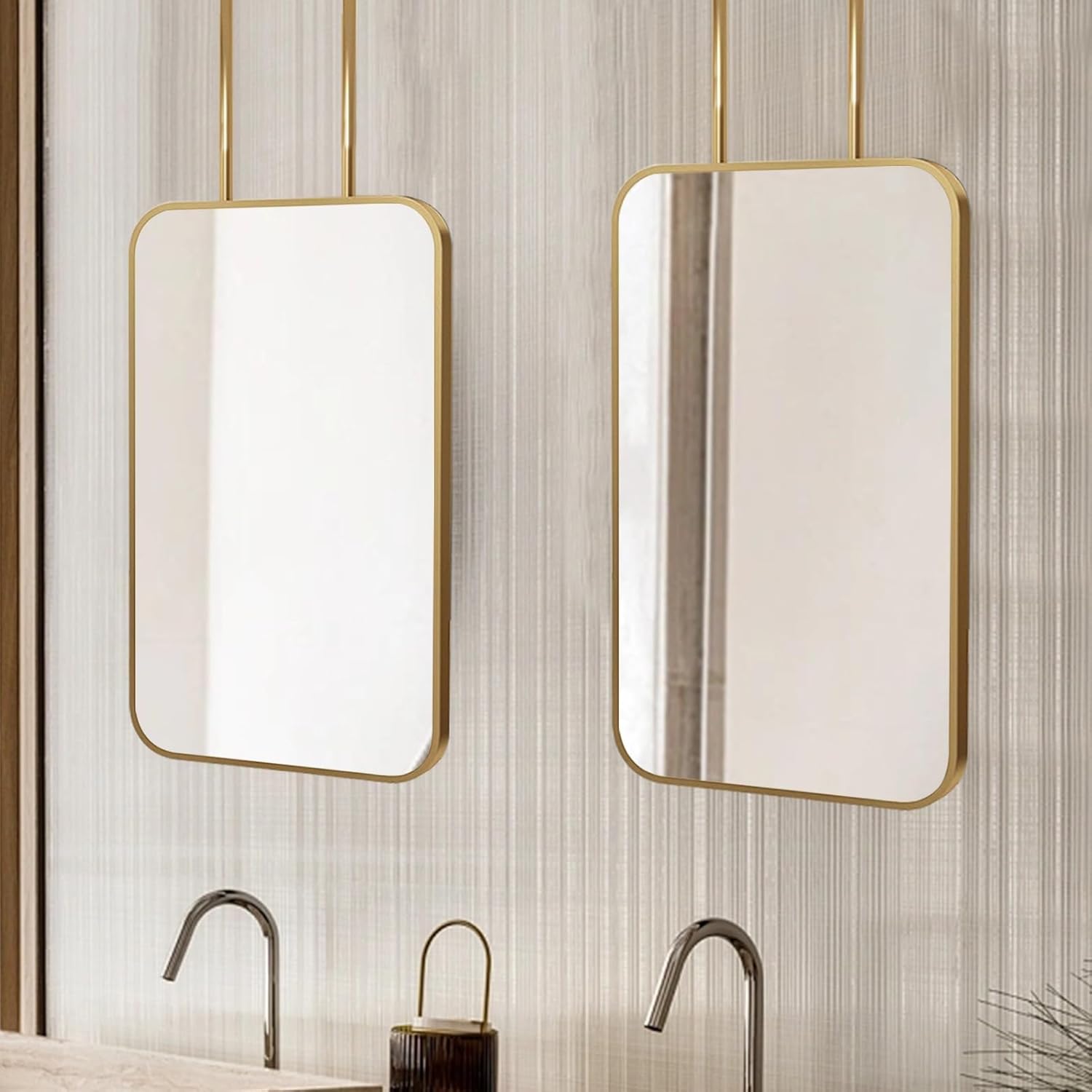 Amazon.com: Lanmmraifc Rectangular Gold Metal Ceiling Mounted Mirror ...