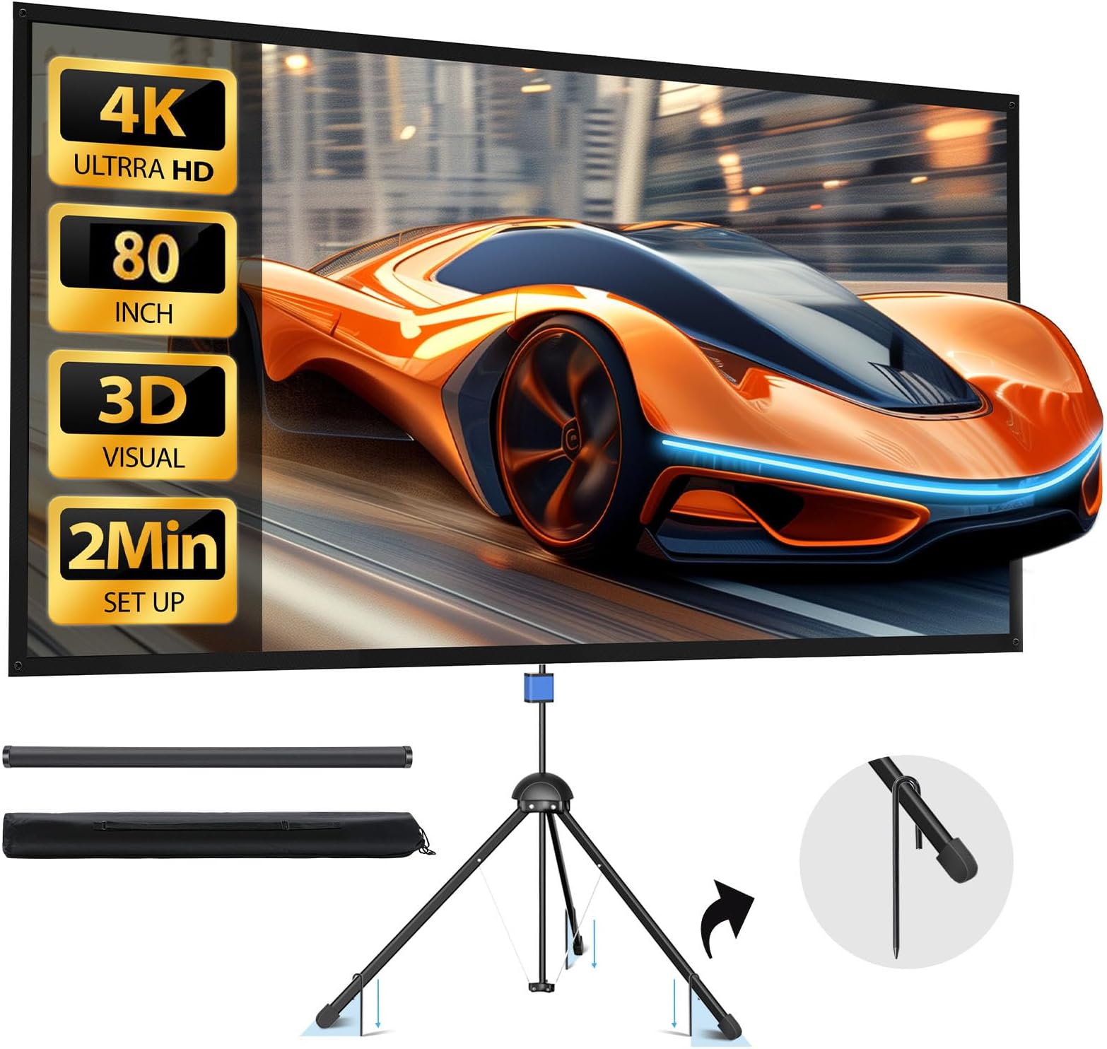 Amazon.com: Projector Screen and Stand, Portable Projector Screen, 120 ...