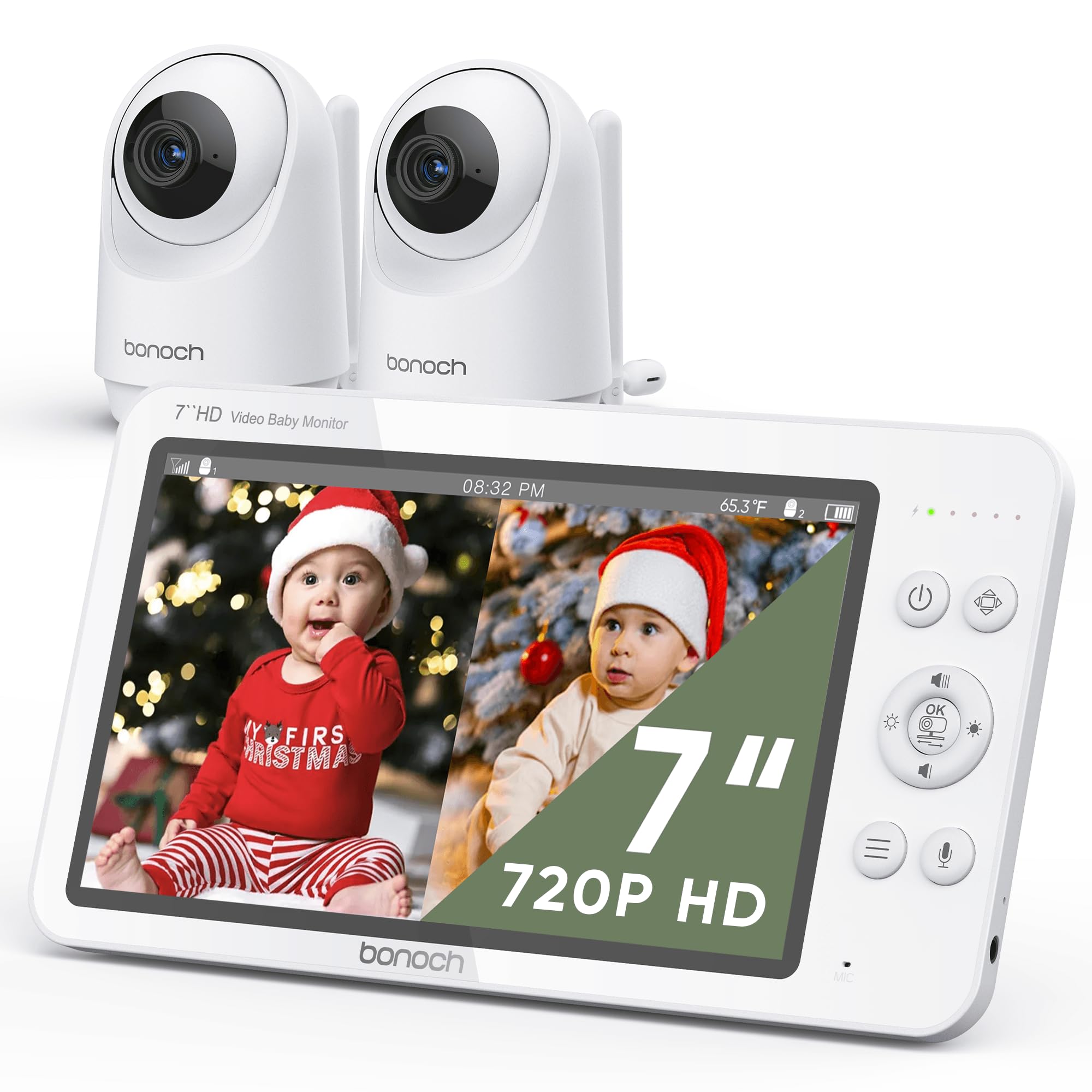 bonoch 7" 720P Baby Monitor 2 Cameras - Video Baby Monitor No WiFi ...