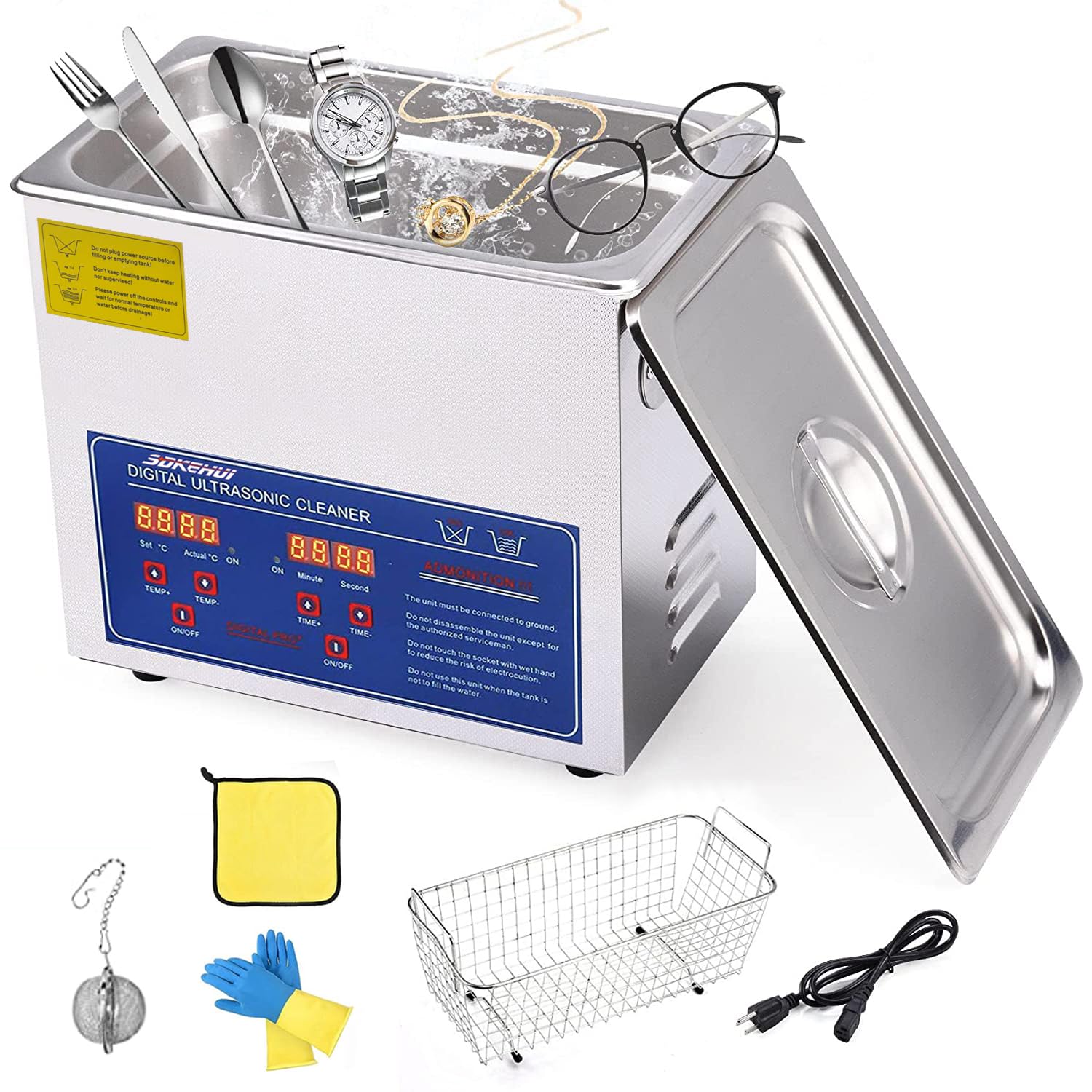 3L Ultrasonic Cleaner with Heater and Timer, 120W Stainless Steel ...