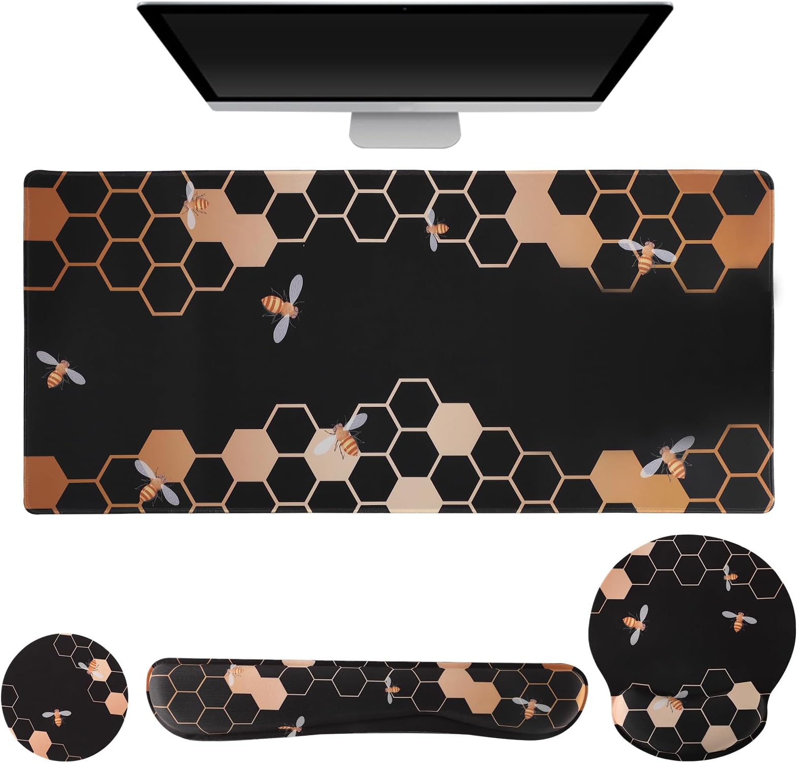 4-IN-1 Mouse Mat Set,Large Desk Mat + Mouse Pad Wrist Support ...