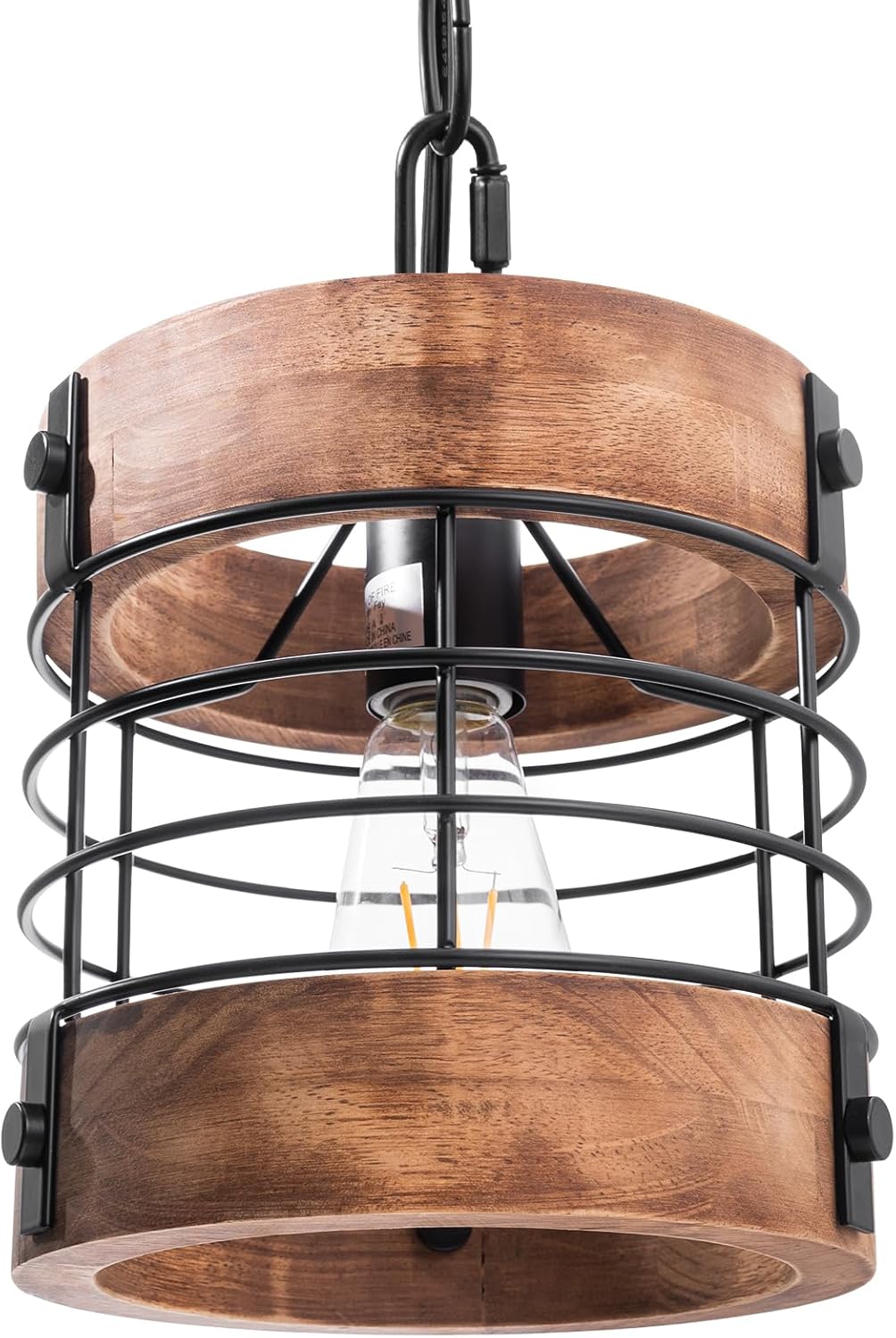 Rustic Farmhouse Chandelier,7.9" Wood Pendant Light Fixtures,Rustic ...