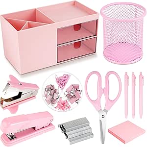 Amazon.com : Ctosree 11 Pcs Pink Desk Accessories Kit Pink Office ...