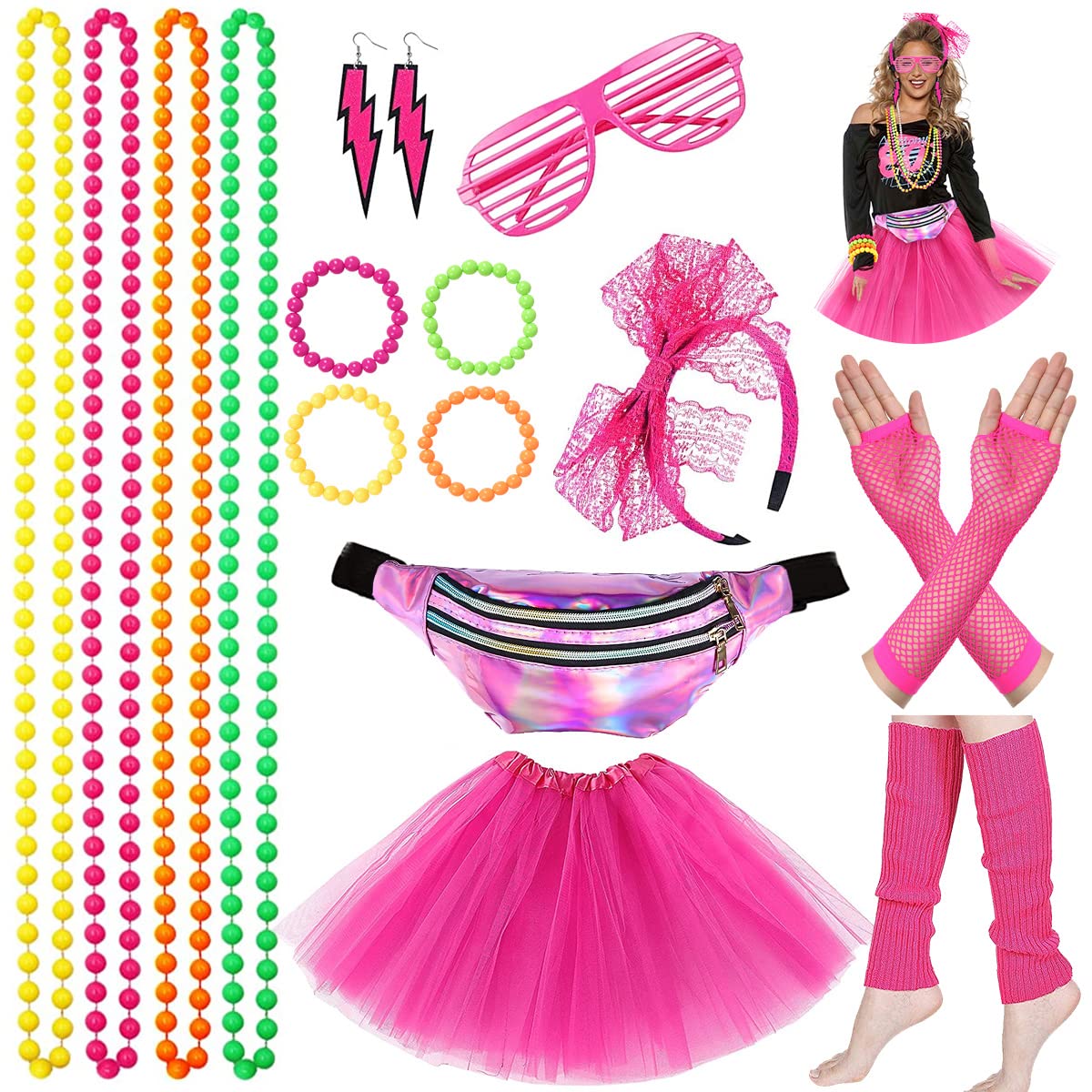 MOVINPE 80s Costume Accessories Set for Women Fanny Pack 4 Layered Tutu ...