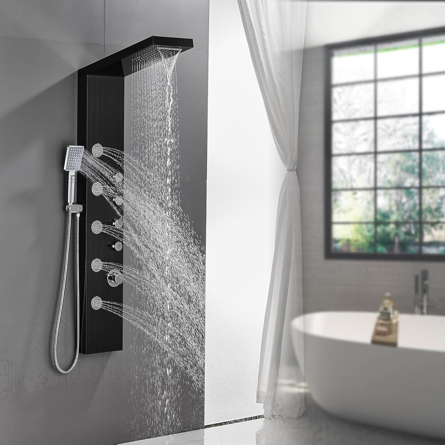 ROVATE Rainfall Waterfall Shower Panel Tower System, 304 Stainless ...