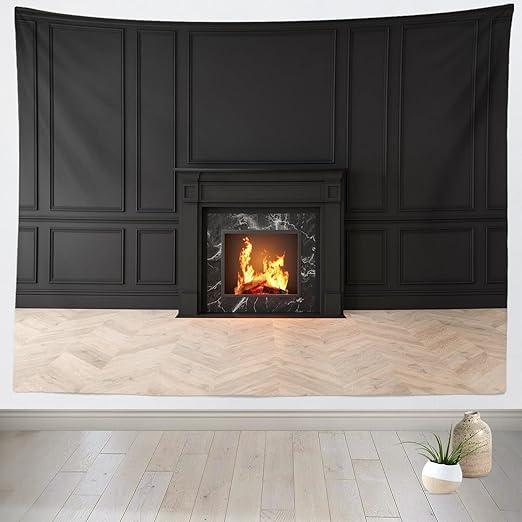 Amazon.com: Loccor Modern Fireplace Tapestry 3D Burning Fire Fireplace ...