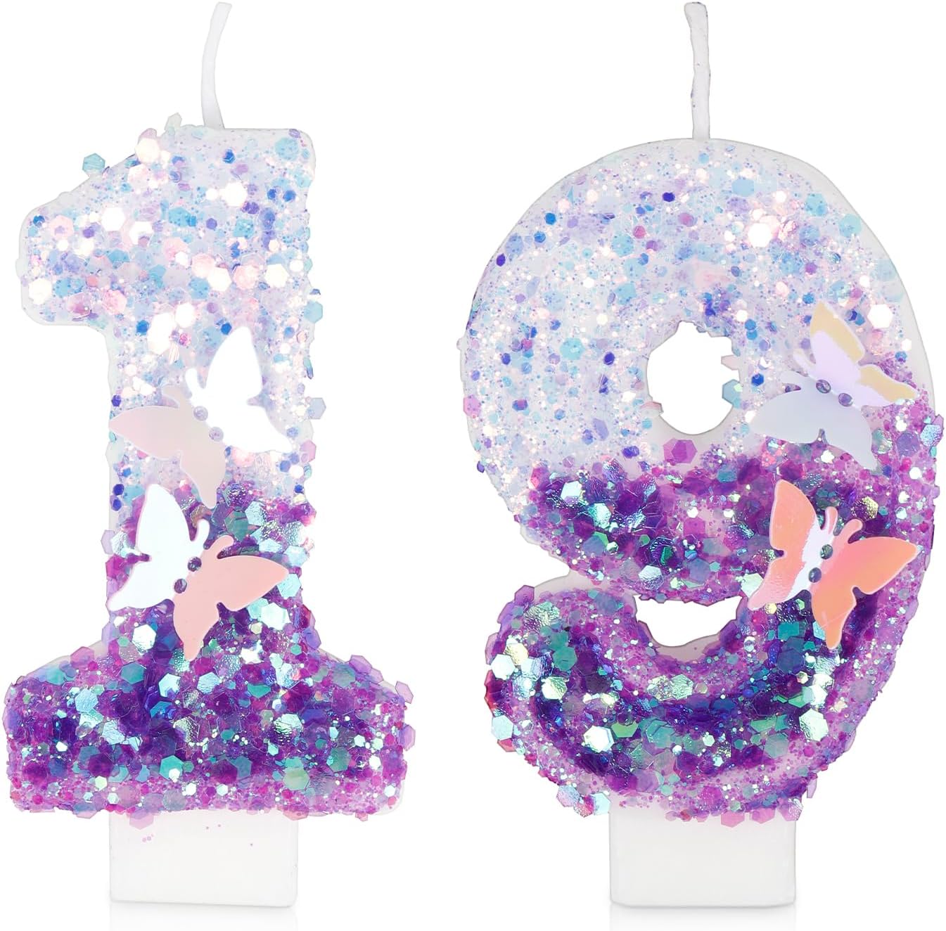 Amazon.com: Birthday Candles, Number 19 Candle, Butterfly 19th Birthday ...