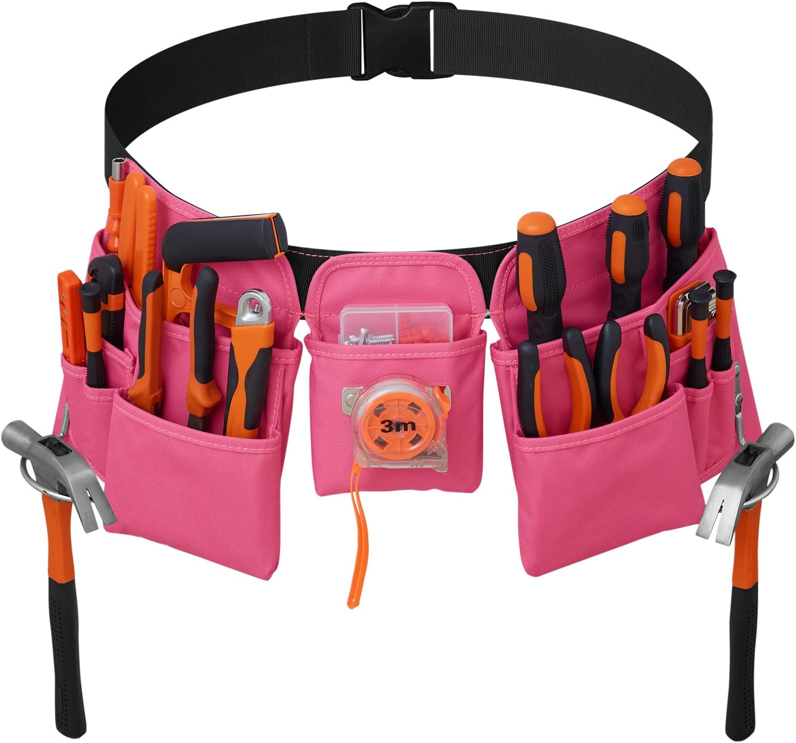 Toolzone 11 Pocket Pink Double Leather Tool Pouch Includes Tape/Hammer ...