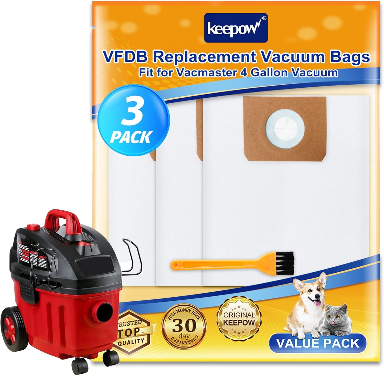 KEEPOW 3 Pack VFDB Dust Bags Replacement Compatible with Vacmaster 4 ...