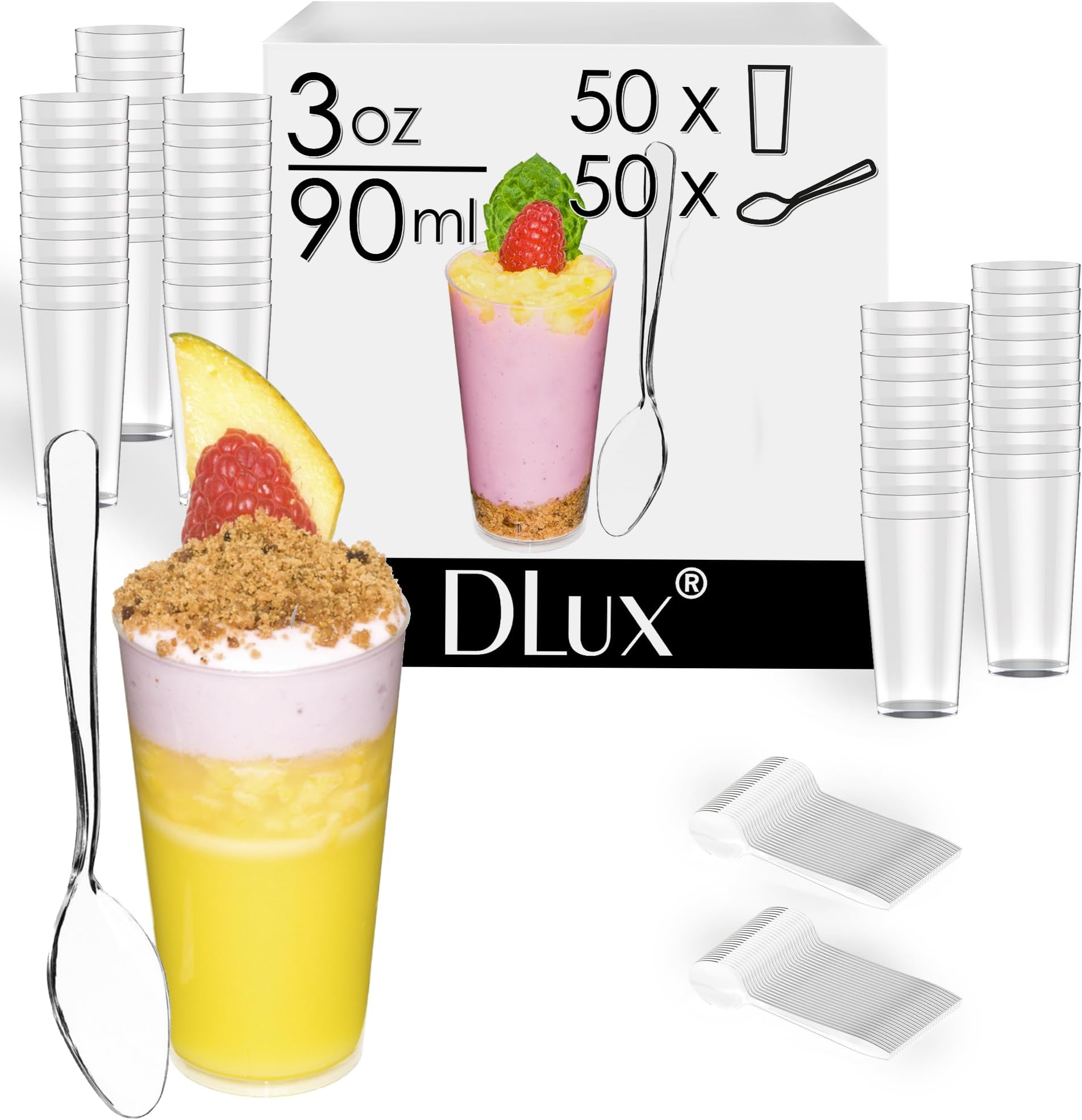 50 Pack 3 oz Mini Square Dessert Cups with Lids and Spoons, Clear PP ...