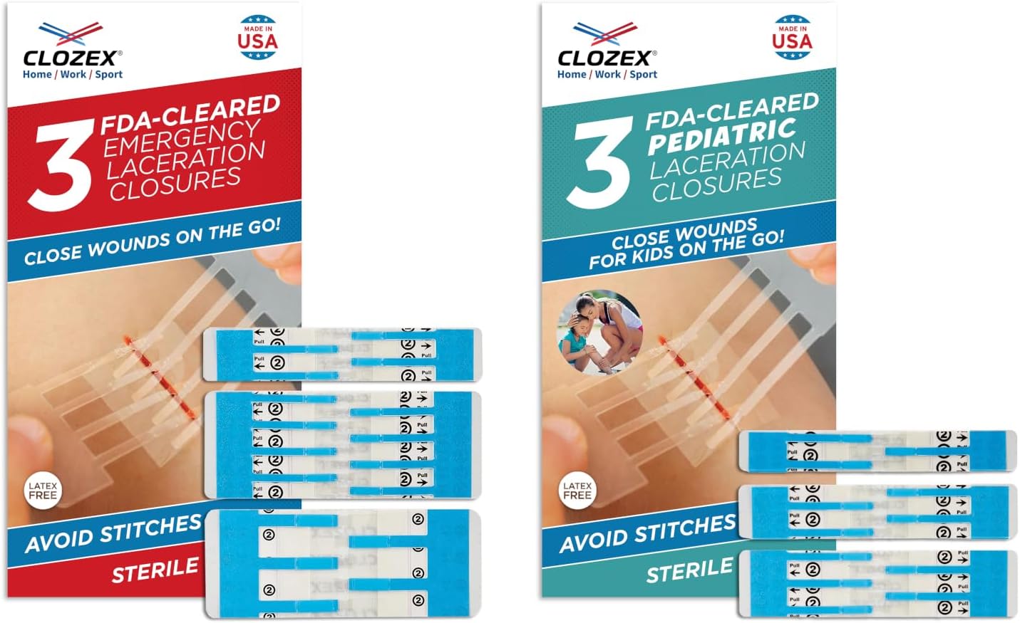 Amazon.com: Clozex Emergency & Pediatric Laceration Closure Bundle, FSA HSA Eligible Skin ...