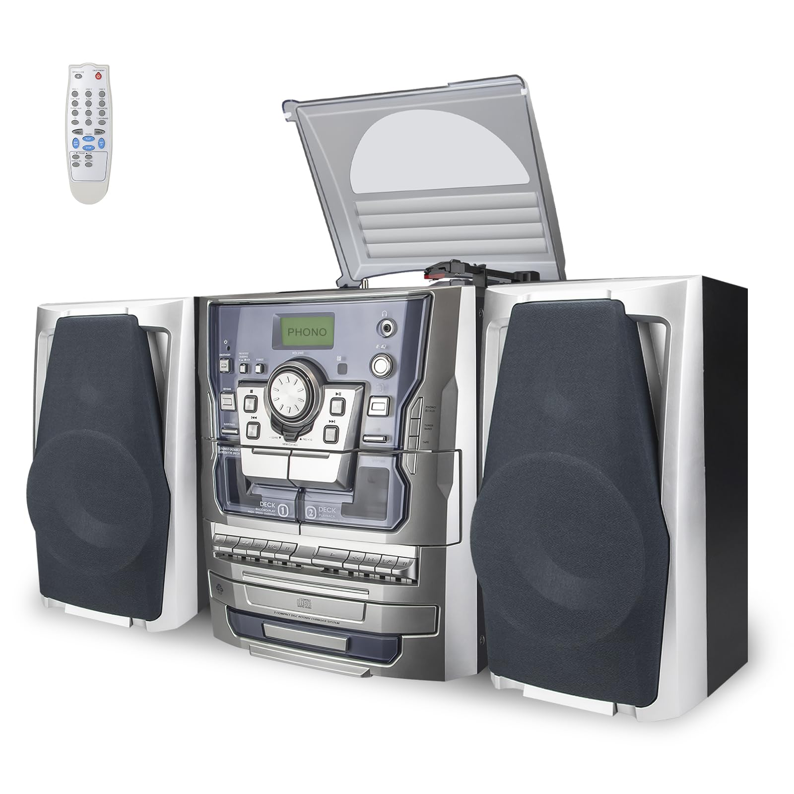 Amazon.com: HONGUT Bluetooth Vinyl Stereo Record Player, 3-Speed Stereo ...