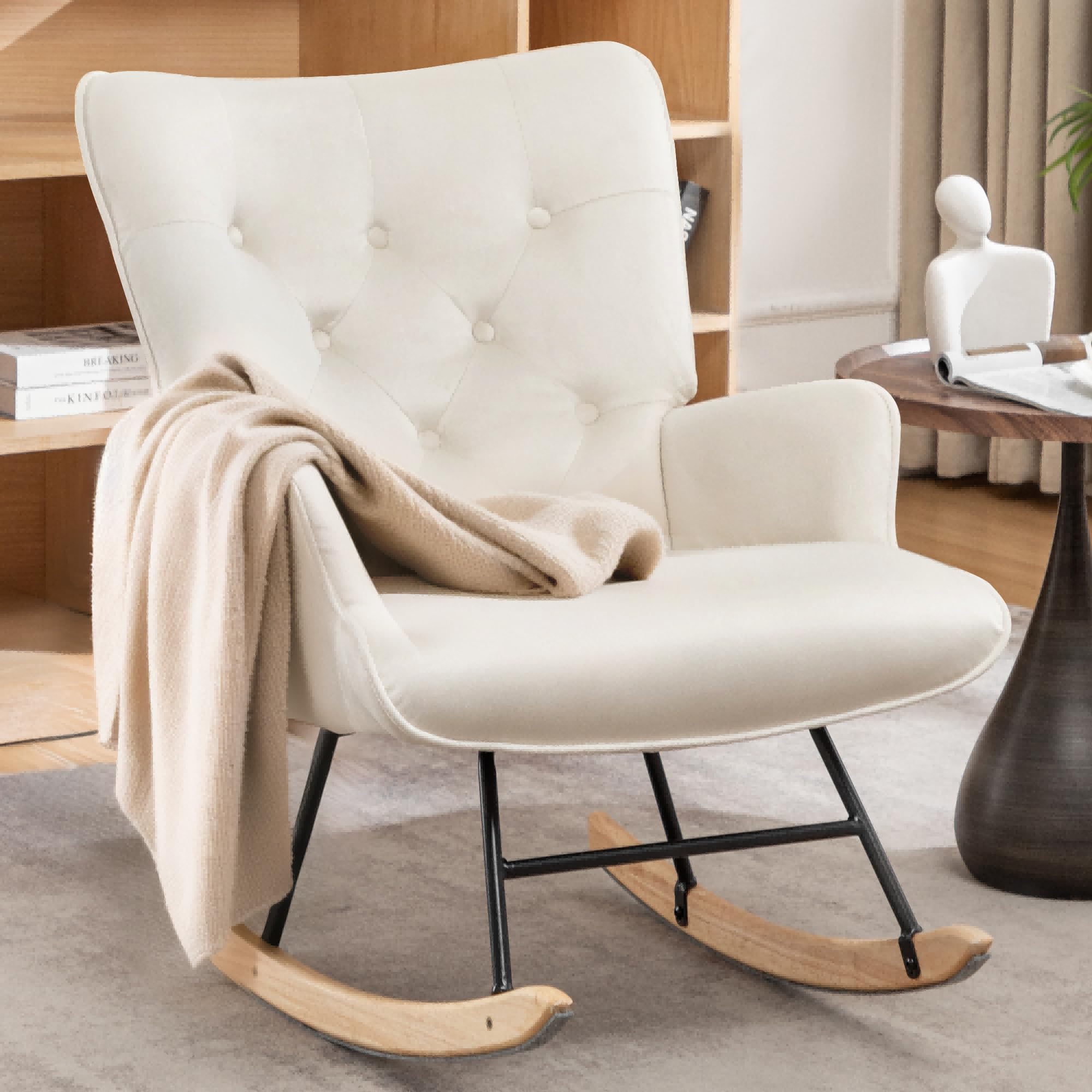 Amazon.com: YSICK Rocking Chair for Nursery, Comfy Velvet Fabric Glider ...