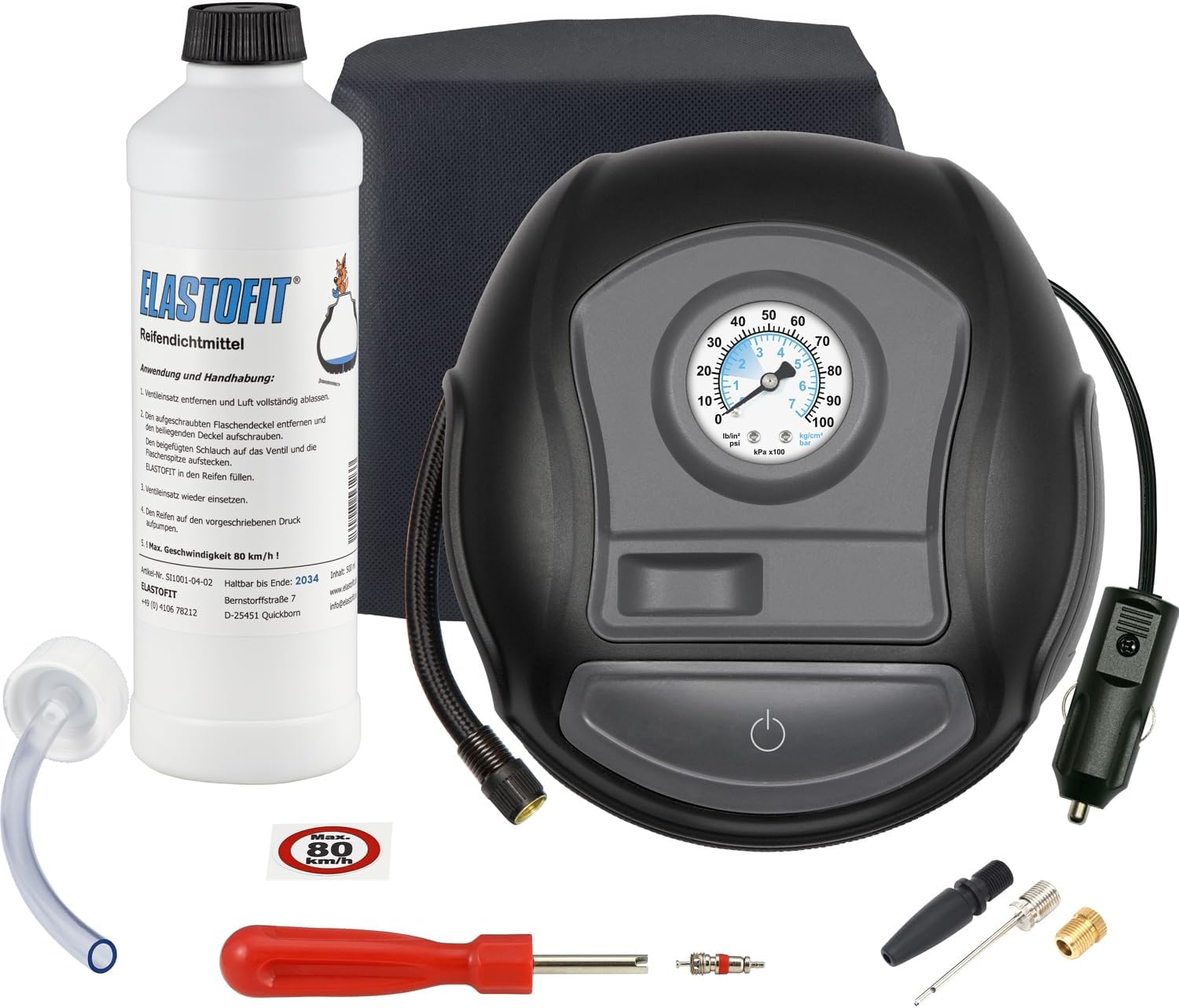 ELASTOFIT Reifendichtmittel Reifendicht 500ml Ersatz Reifenpannenset 10 ...