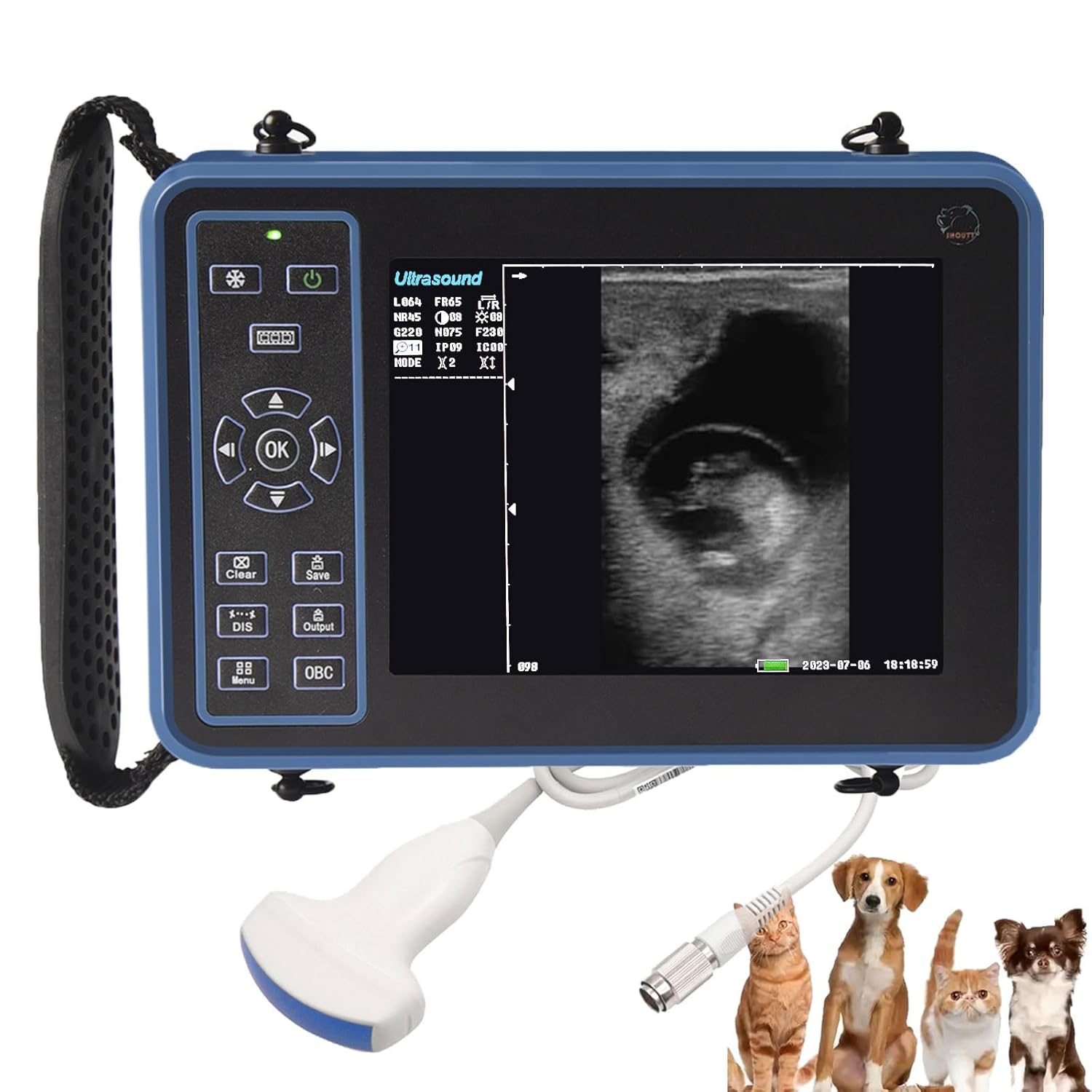 Amazon.co.jp: 超音波マシン 3.5Mhz 獣医用B-超音波メカニカルセクタープローブ 羊 犬 猫 豚検出 8色パネル 256FPS 動画録画 音量心 拍測定機能付き : 産業 ...