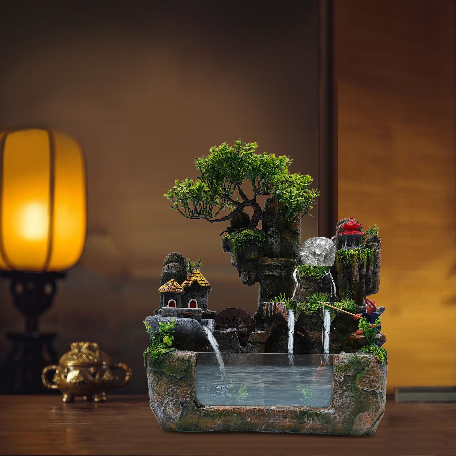 Amazon.com: Desktop LED Waterfall Fountain,Tabletop Rockery Water ...