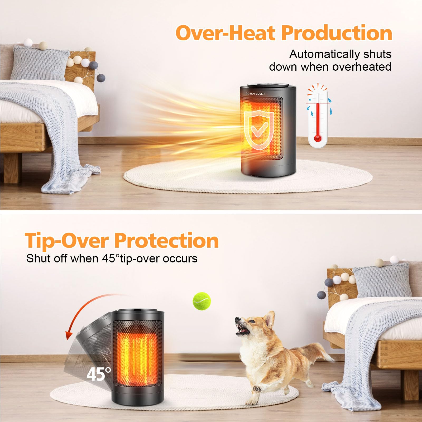 Electric Space Heater, 70Â° Oscillation 1500W/750W Personal Heater ...