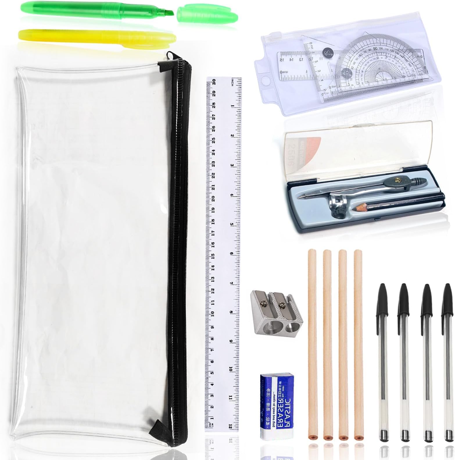Tiger school stationery pencil set with a clear plastic storage case ...
