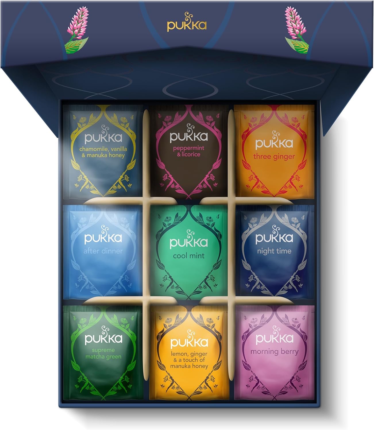 Pukka Herbs Herbal Tea Selection Box 9 Flavours, 45 Sachets, Organic ...