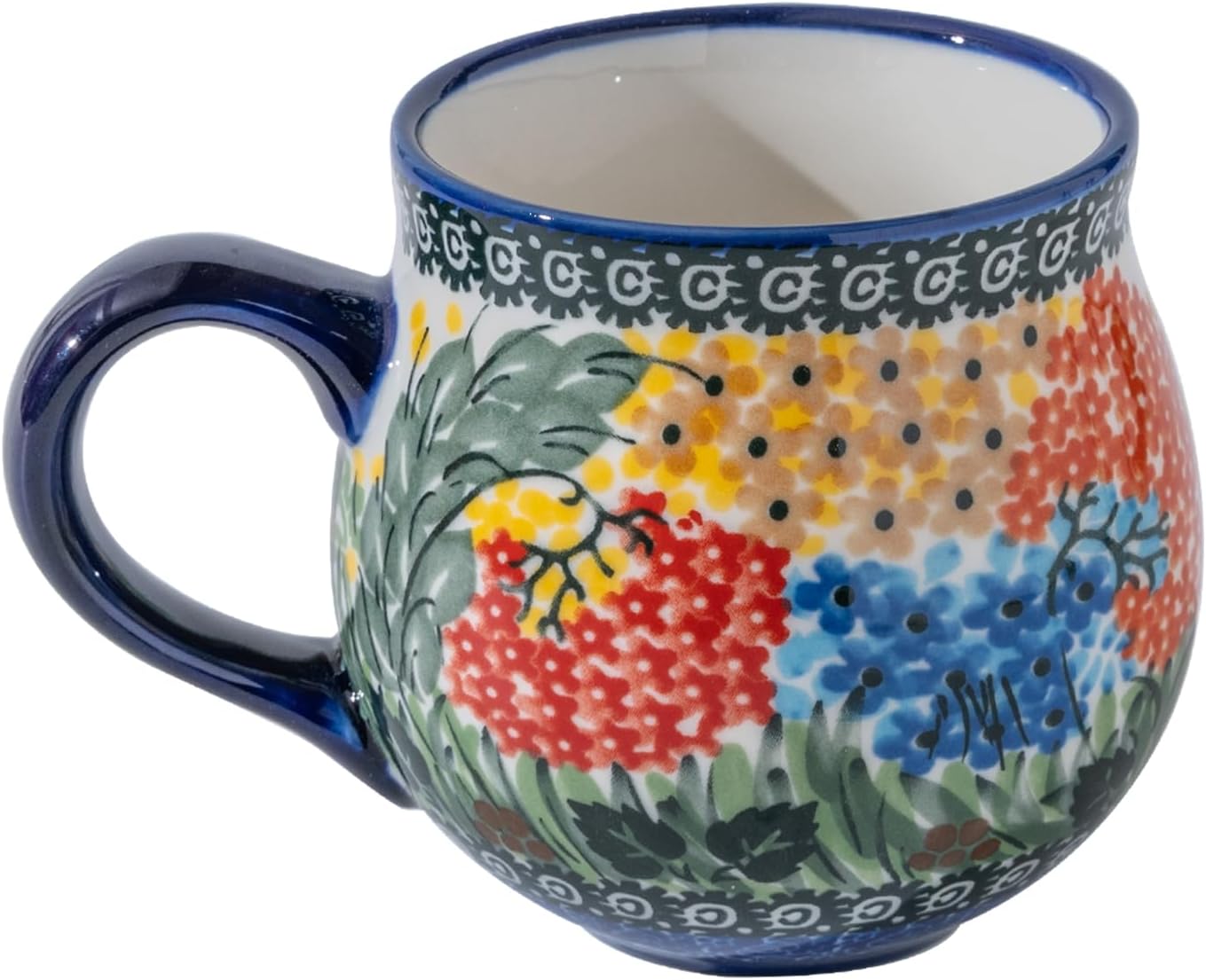 Amazon.com | Authentic Polish Pottery Bubble Mug 12 oz in Blue Bud Sea ...