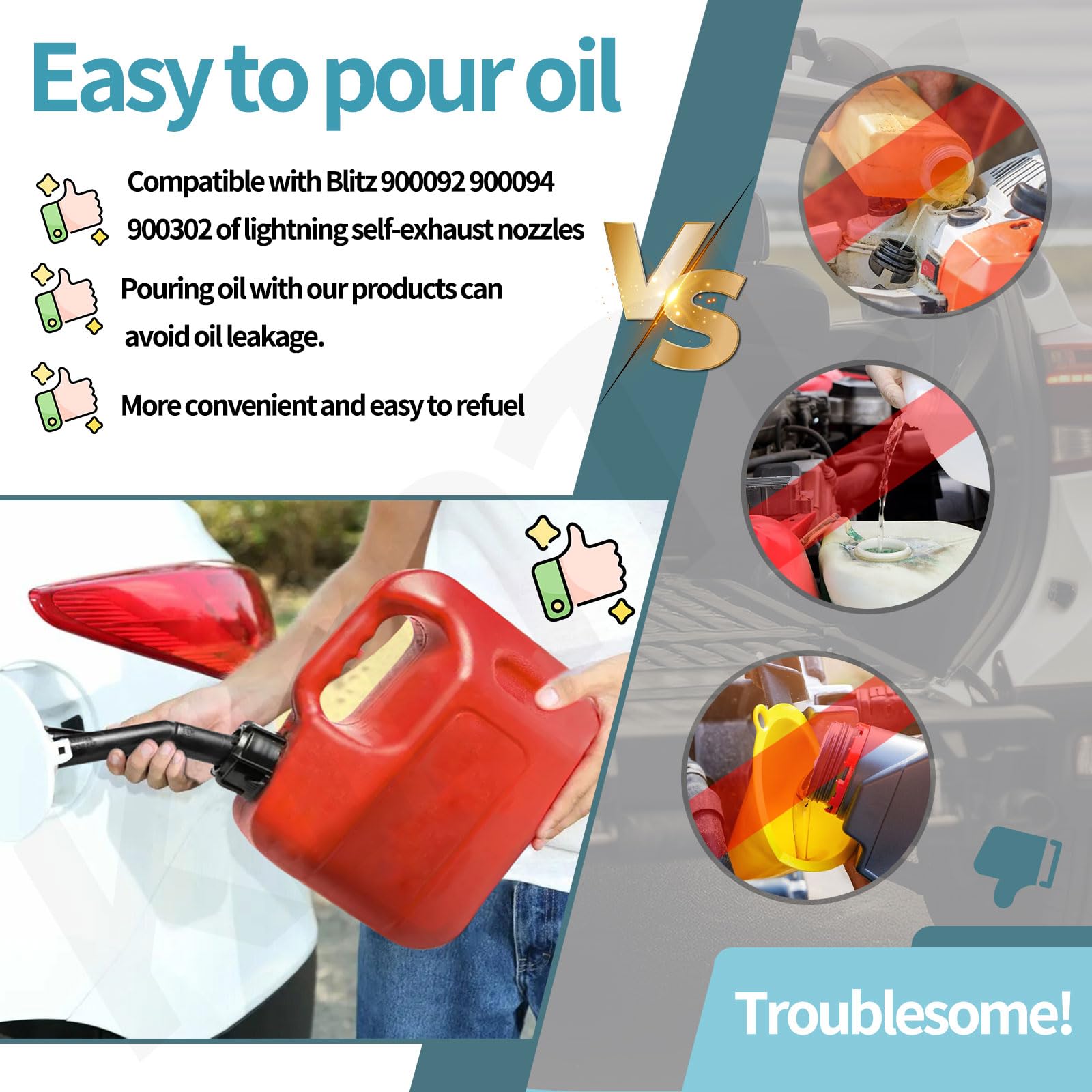 Snapklik.com : 3 Pcs Fuel Gas Can Jug Spouts Nozzles & Rings & Caps For ...