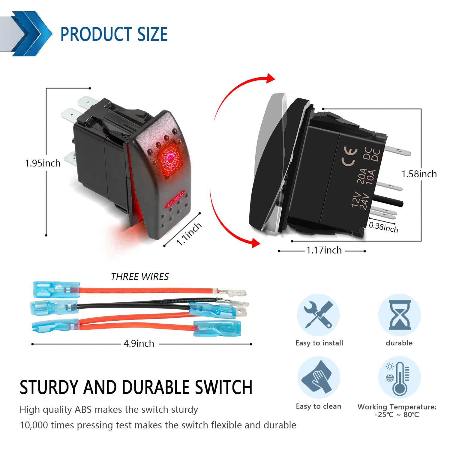 Snapklik.com : FXC Momentary Rocker Switch 5Pin Laser On/Off Red LED ...